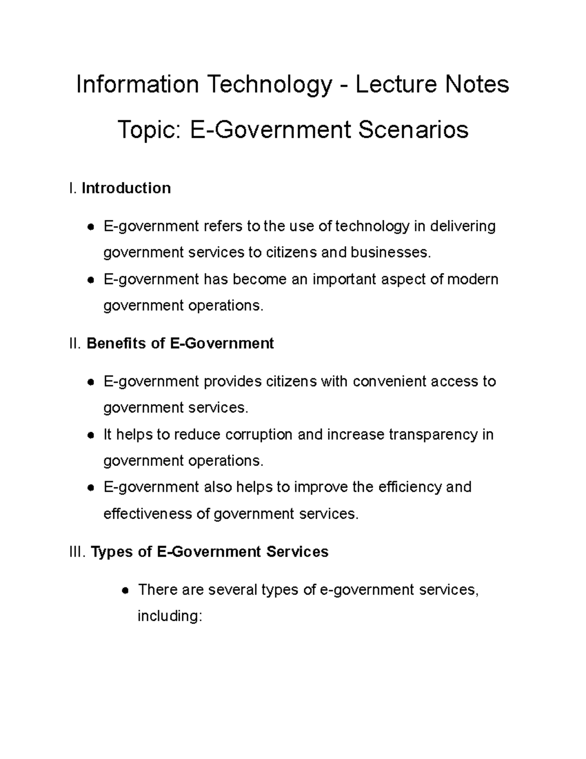E-Government Scenarios - Introduction E-government refers to the use of ...