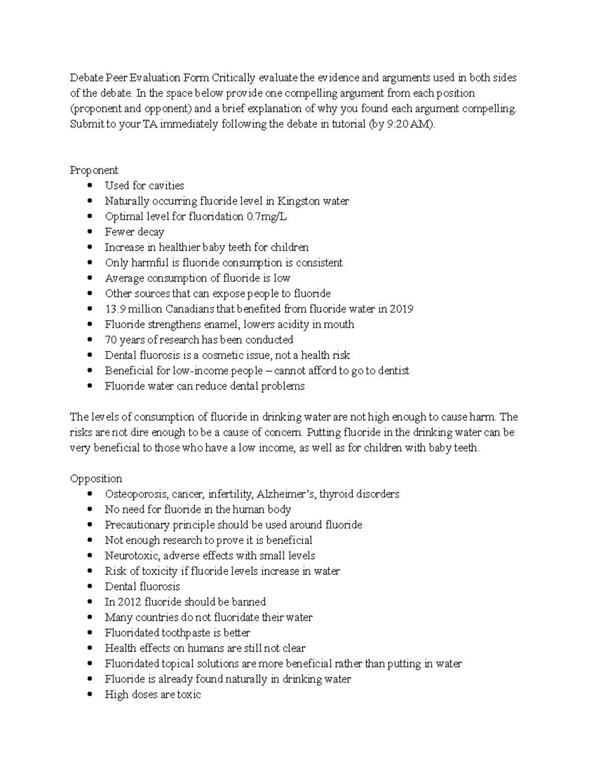 Debate on Phthalates - Proponent - Debate Peer Evaluation Form ...