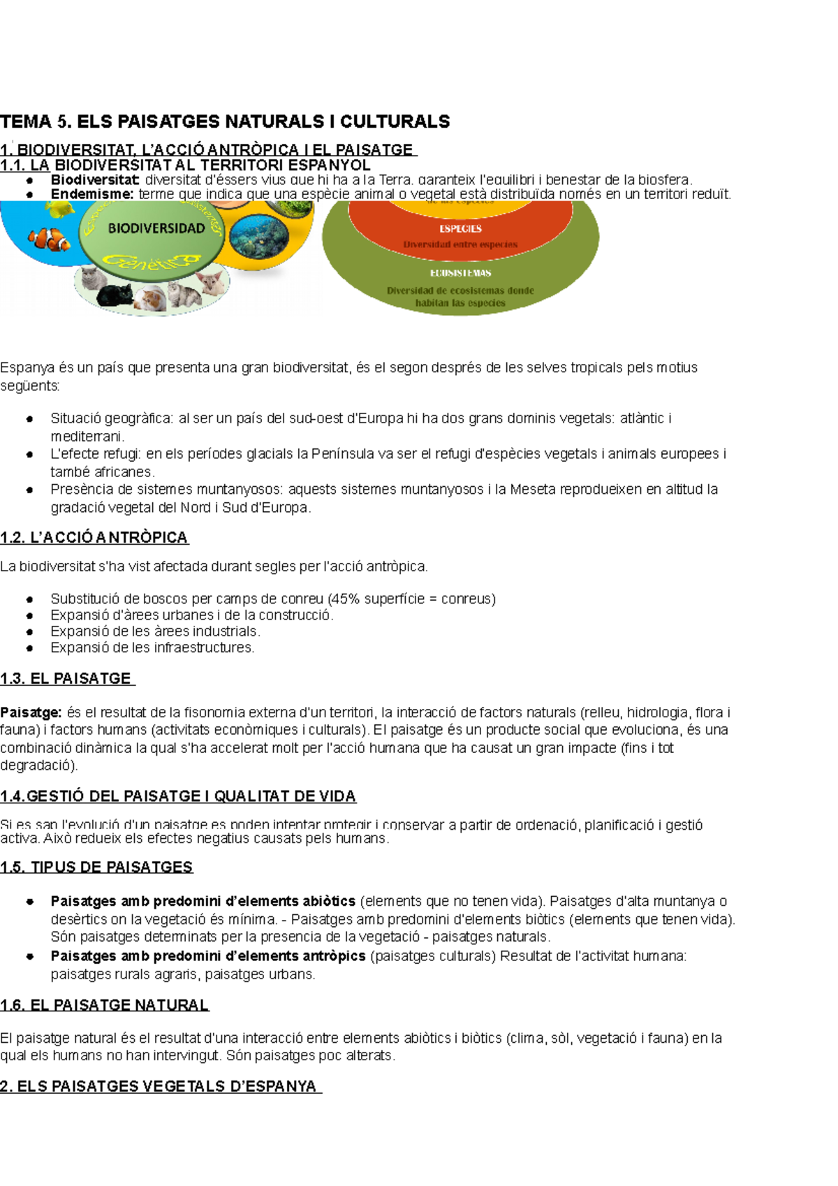 GEO T.5 - geo tema 5 - TEMA 5. ELS PAISATGES NATURALS I CULTURALS 1. BIODIVERSITAT, L’ACCIÓ ...