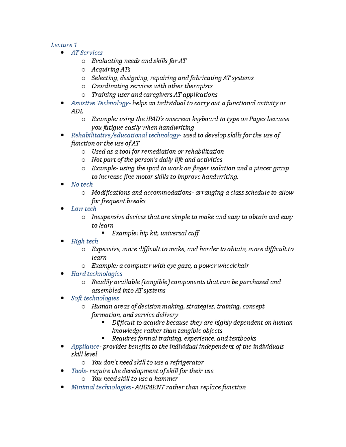 Lecture 1 - powerpoint notes - Lecture 1 AT Services o Evaluating needs ...