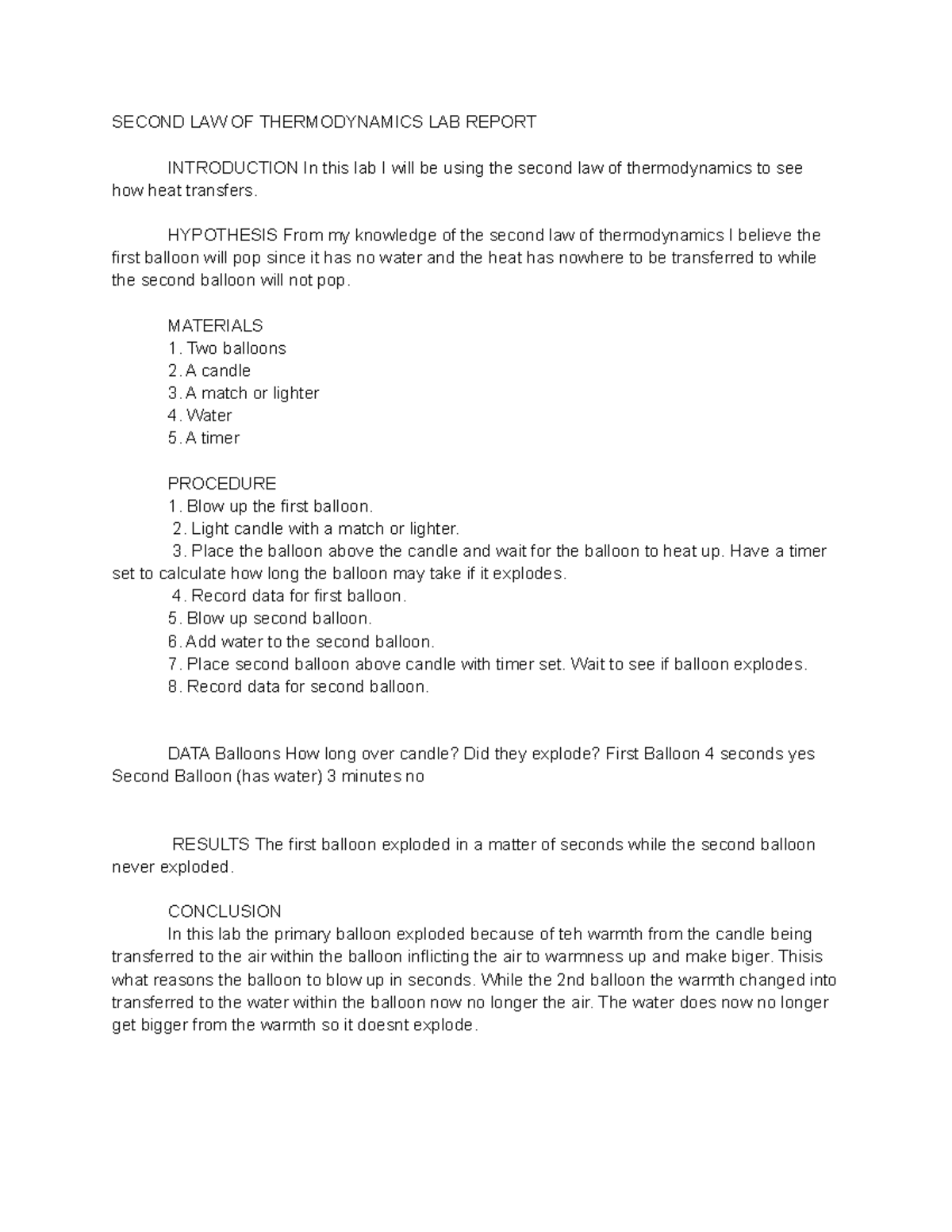 Second LAW OF Thermodynamics LAB Report - SECOND LAW OF THERMODYNAMICS ...