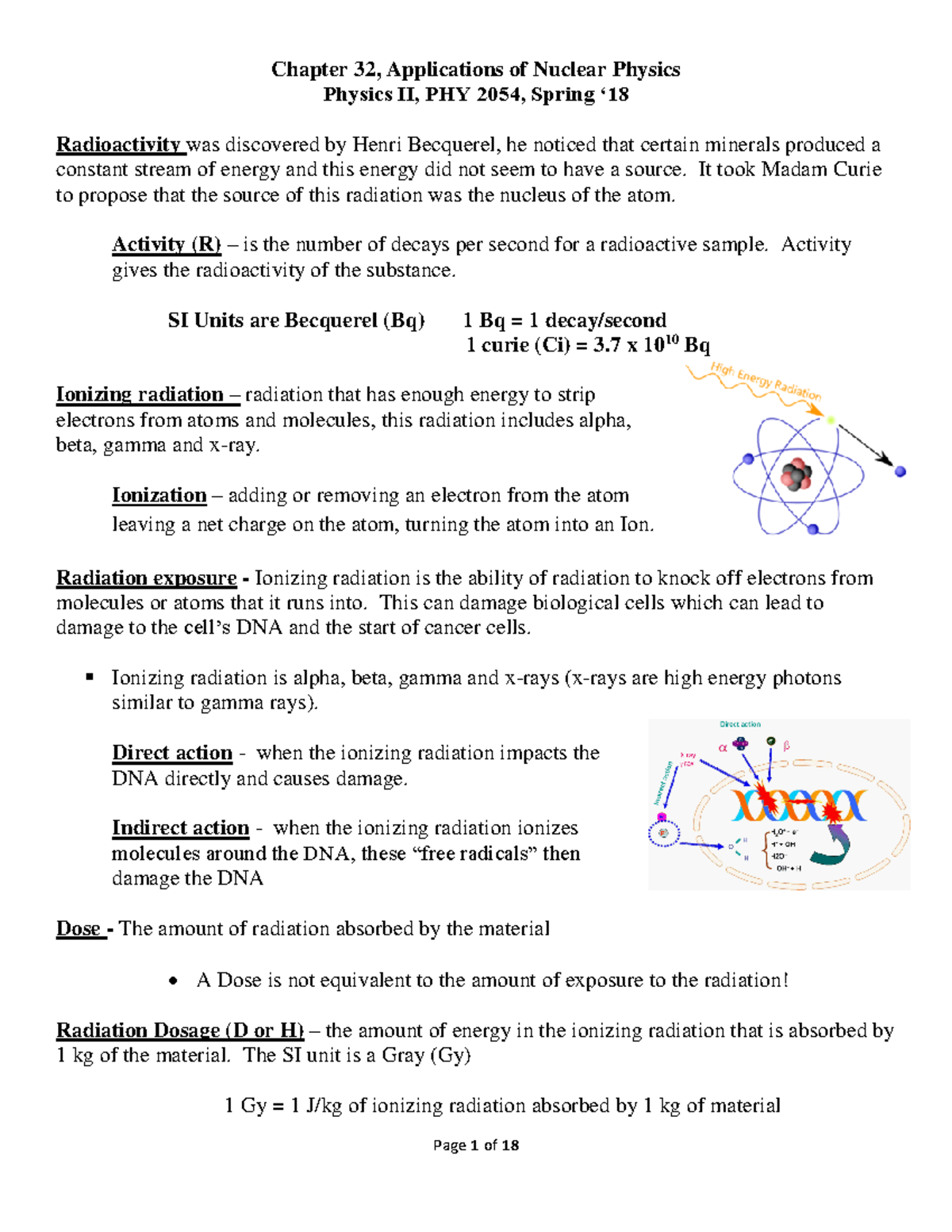 Physics II Ch 32 Applications of Nuclear Physics Spring 18 - Chapter 32 ...