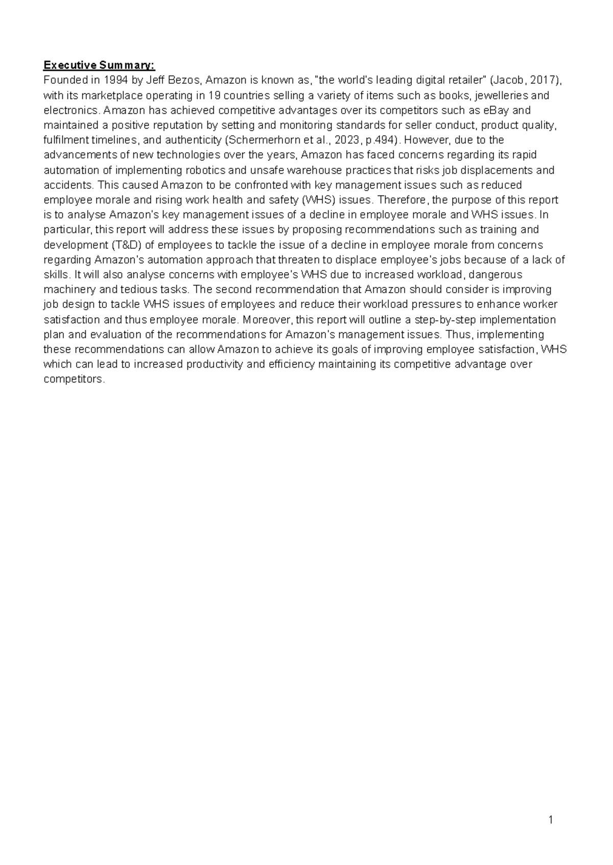 Amazon's case study report - Executive Summary: Founded in 1994 by Jeff ...
