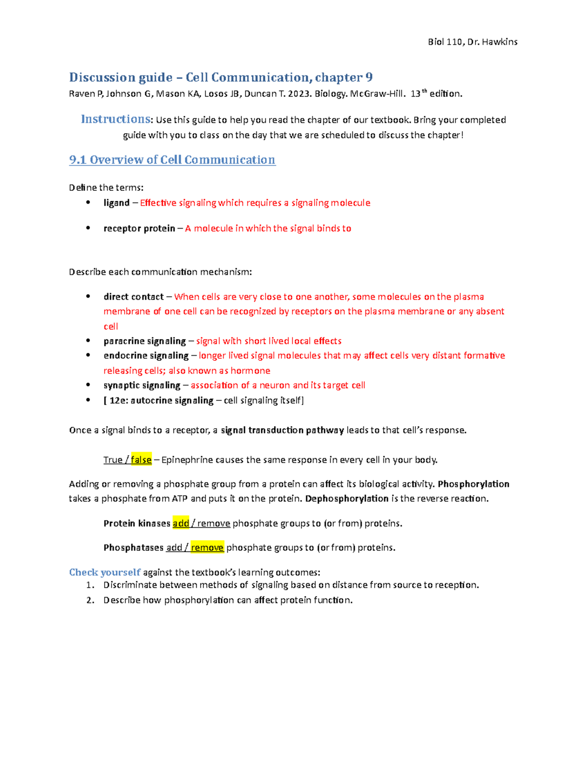 Discuss RJ 13e Ch09 Cell Communication - Discussion guide – Cell ...