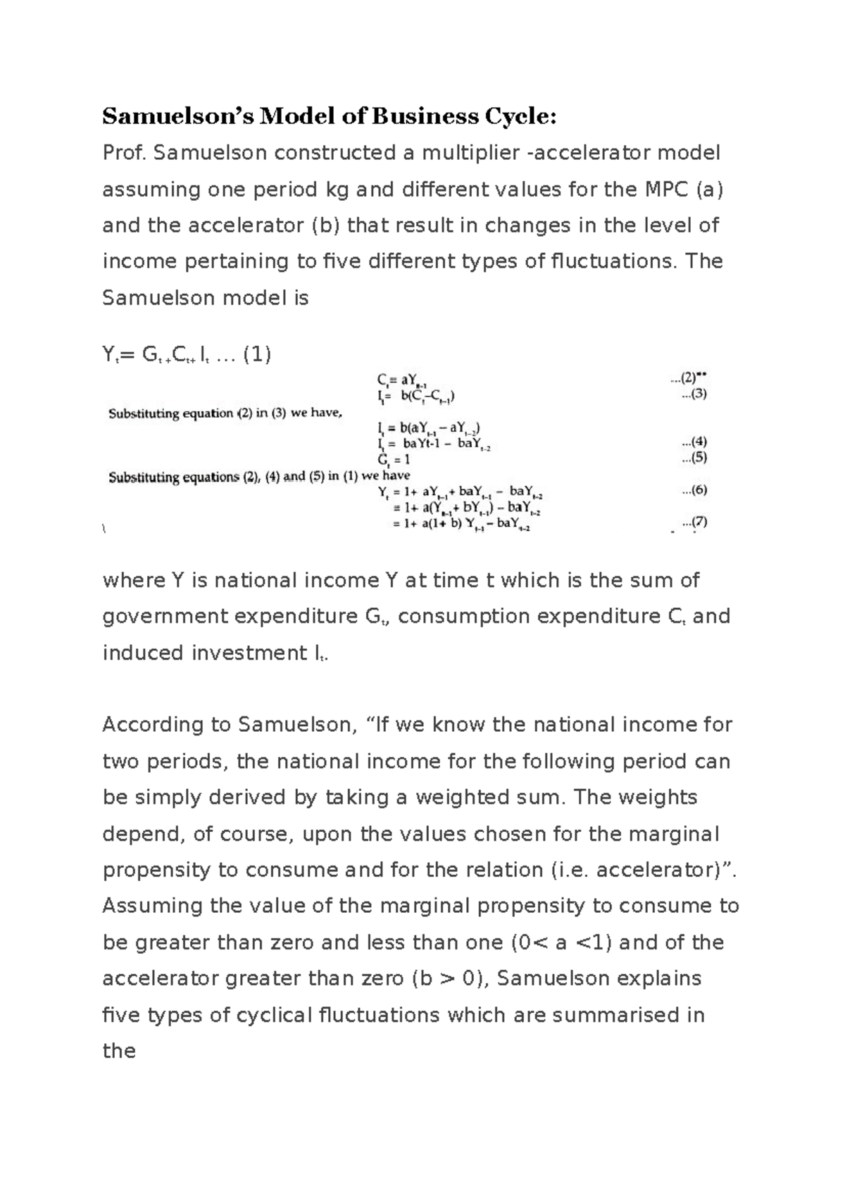 Samuelson Model of Bs Cycle - Samuelson’s Model of Business Cycle: Prof ...