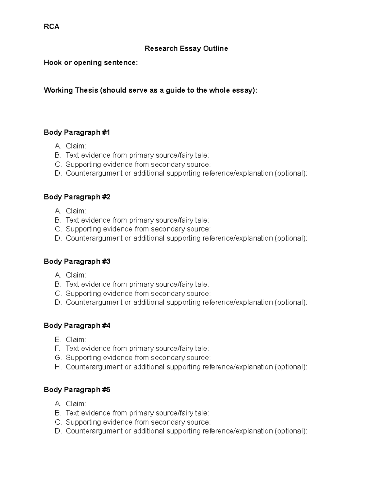 RCA Outline - Just help for fellow writers - RCA Research Essay Outline ...