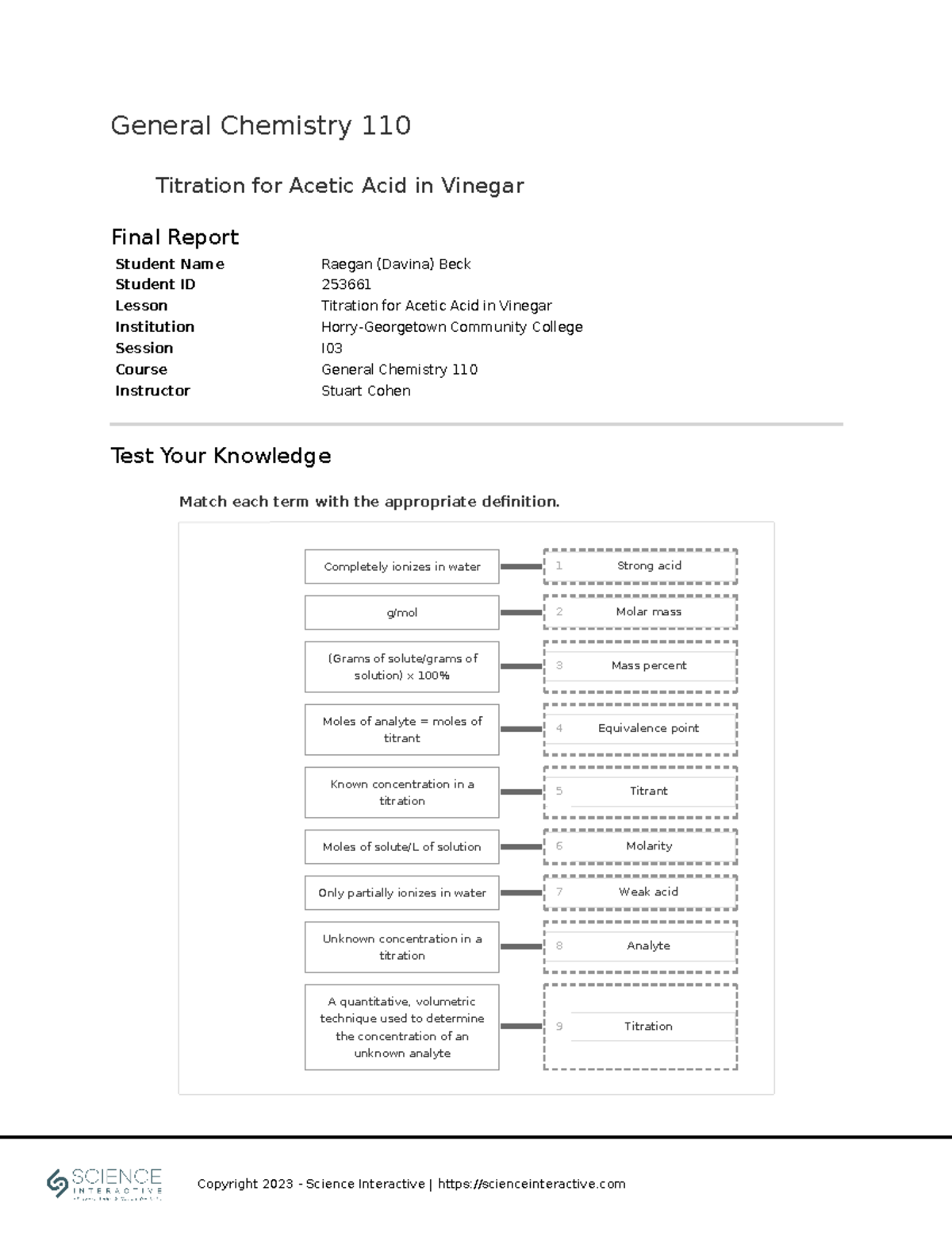 General Chemistry 110 Titrationfor Acetic Acidin Vinegar 253661-2 ...