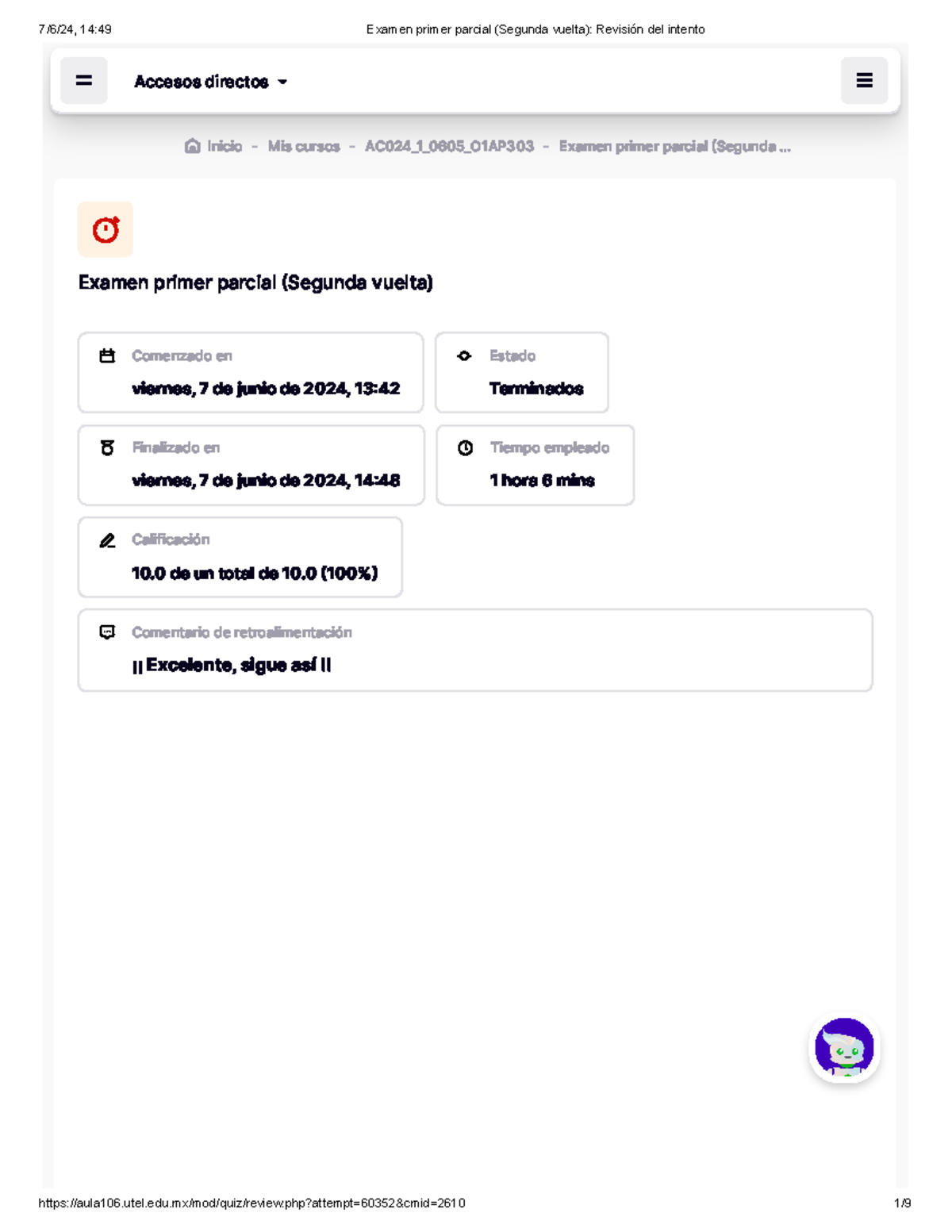 Desarrollo DE Proyectos Examen primer parcial (Segunda vuelta) Revisión del intento - Comenzado ...