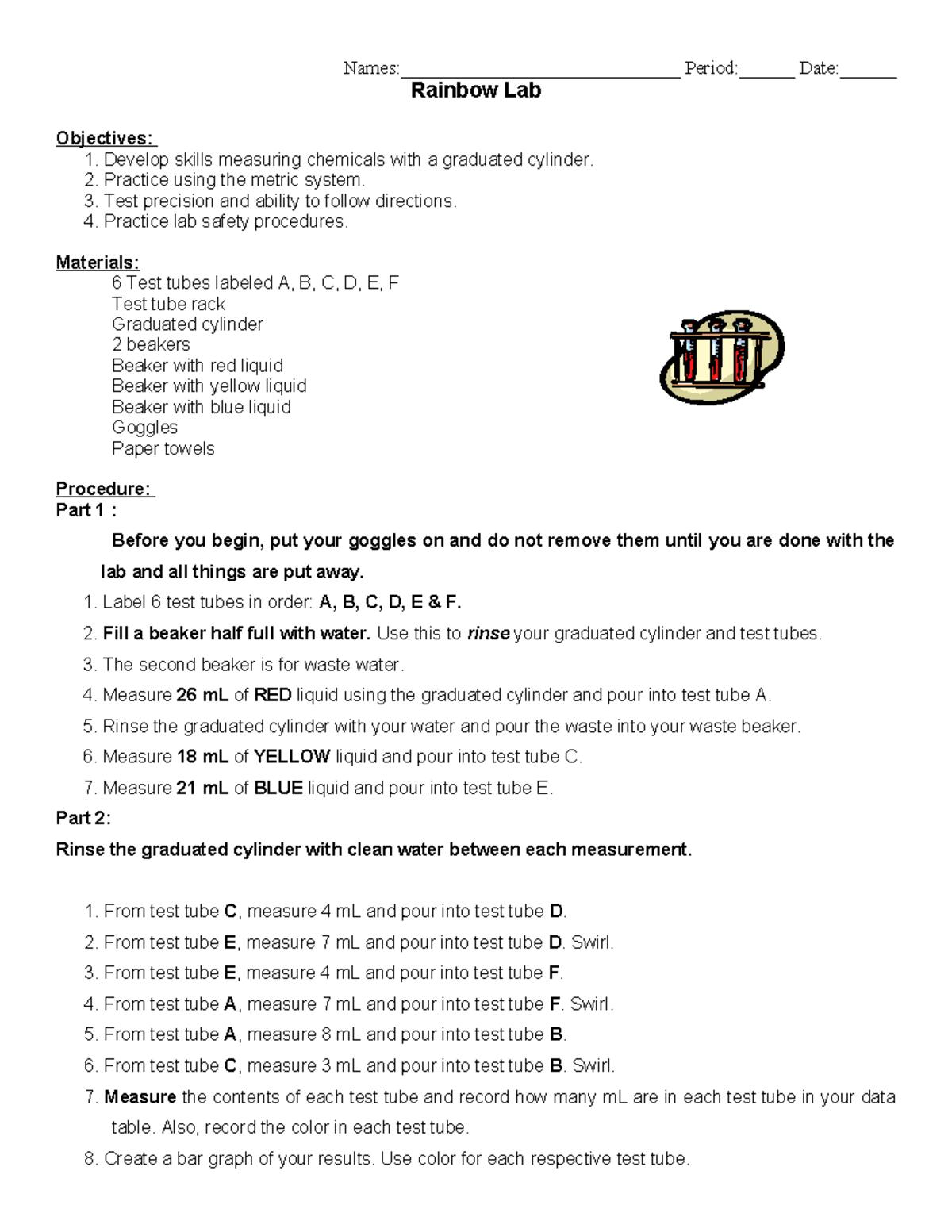Rainbow-Lab - Students measure liquids with graduated cylinders ...
