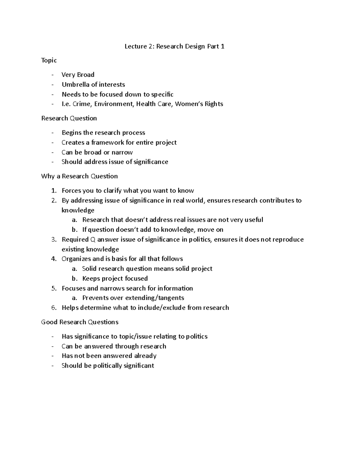 Lecture 2 - Research Design - Professor Sykes - Lecture 2: Research ...