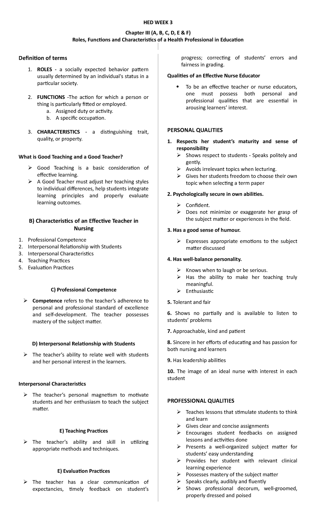 HED-WEEK-3 - Lecture notes on Health Education - HED WEEK 3 Chapter III ...