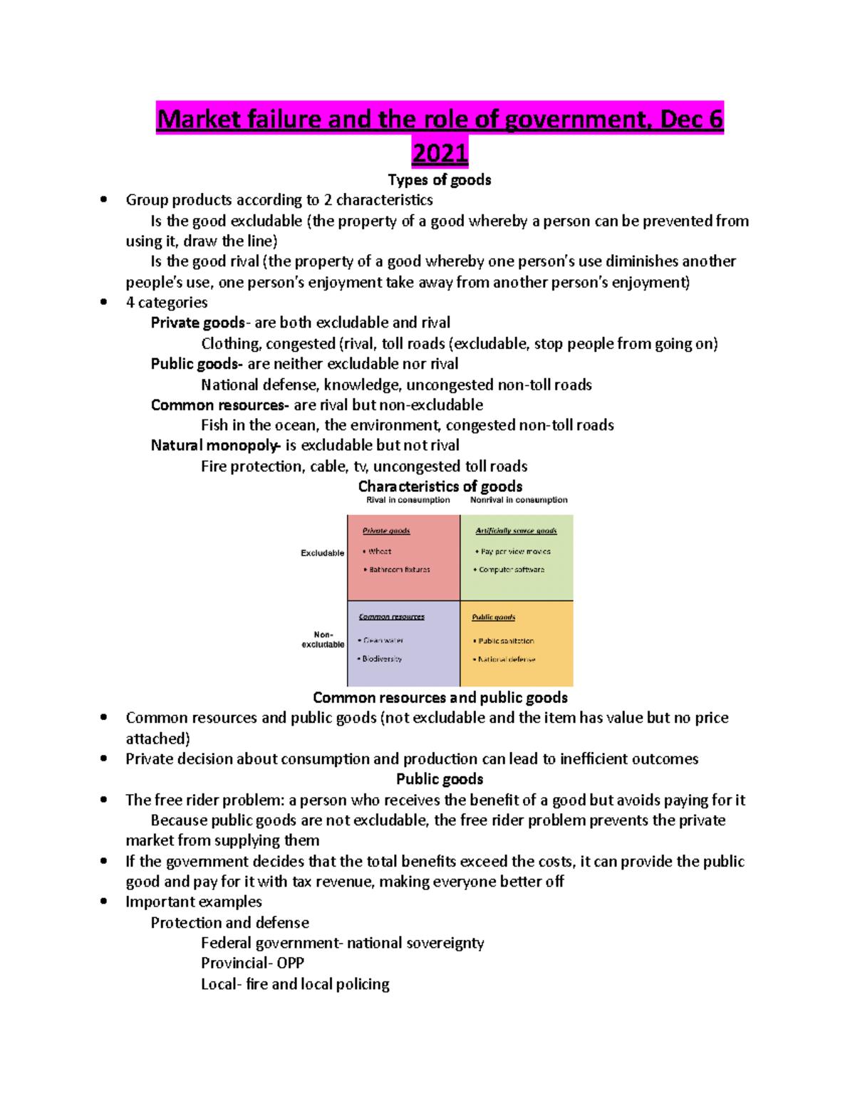 Econ week 11 market failure and government intervention - ECON 1010H ...