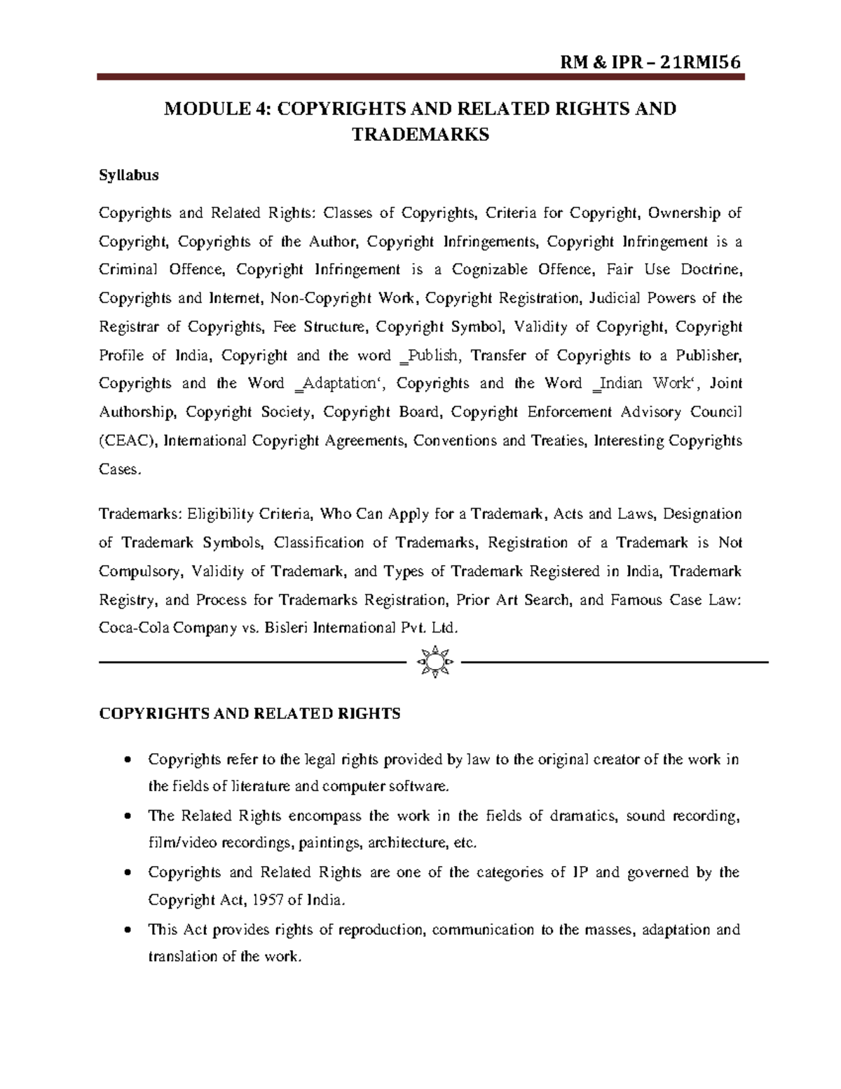 Module 4 Rm 2021 Scheme 5th Semester N4 Module 4 Copyrights And Related Rights And Trademarks