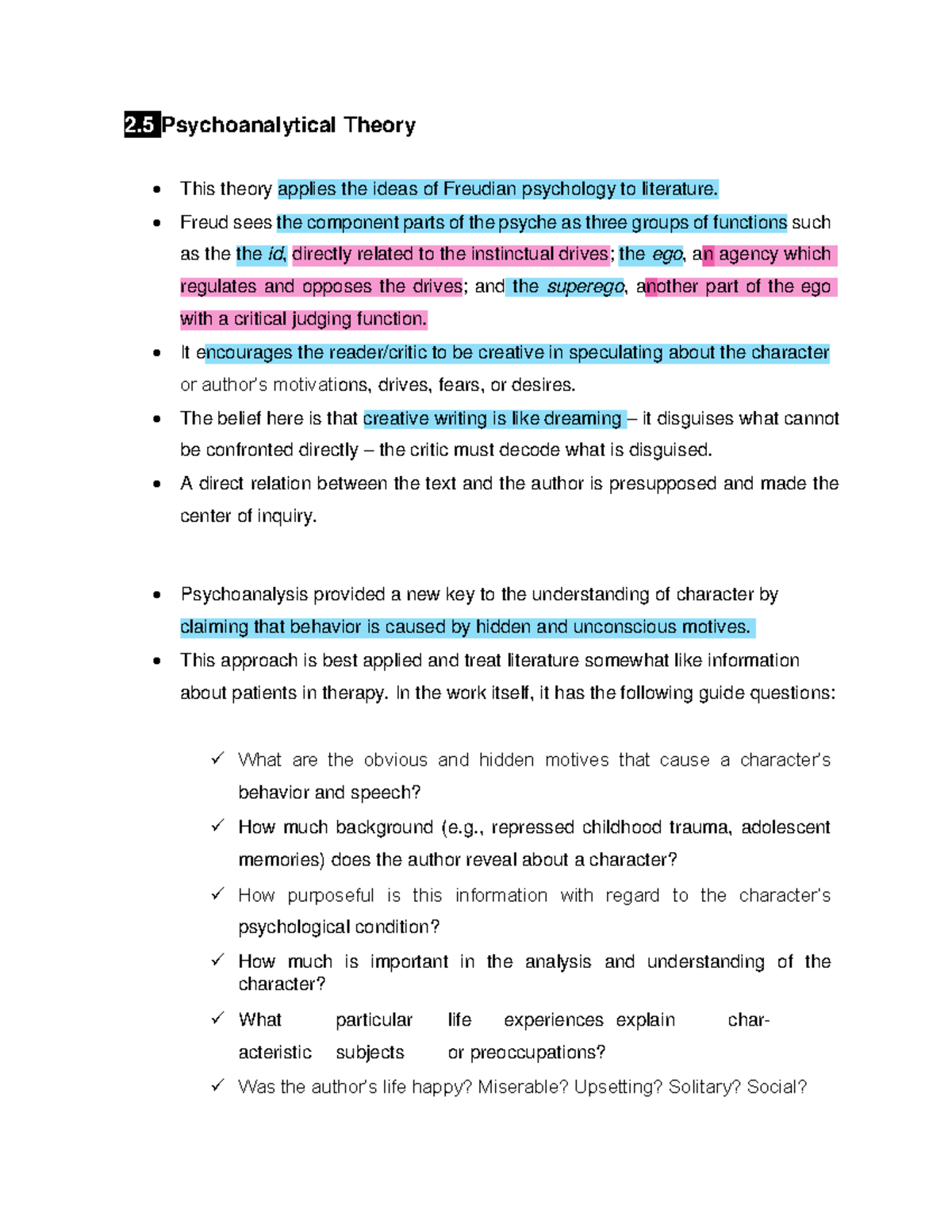 Psychoanalytical Theory - Freud sees the component parts of the psyche ...