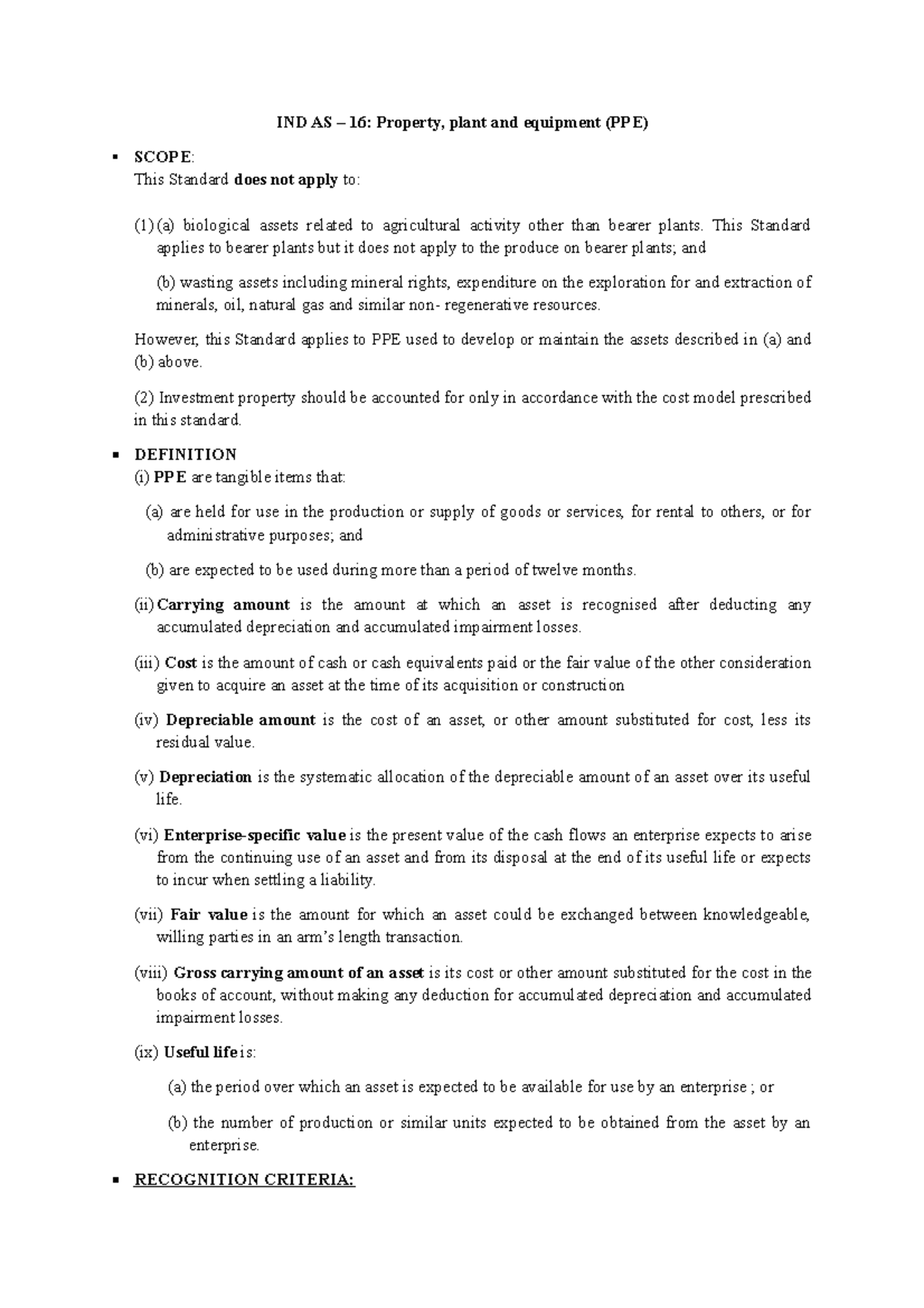 1. IND AS 16 Theory - IND AS – 16: Property, plant and equipment (PPE ...