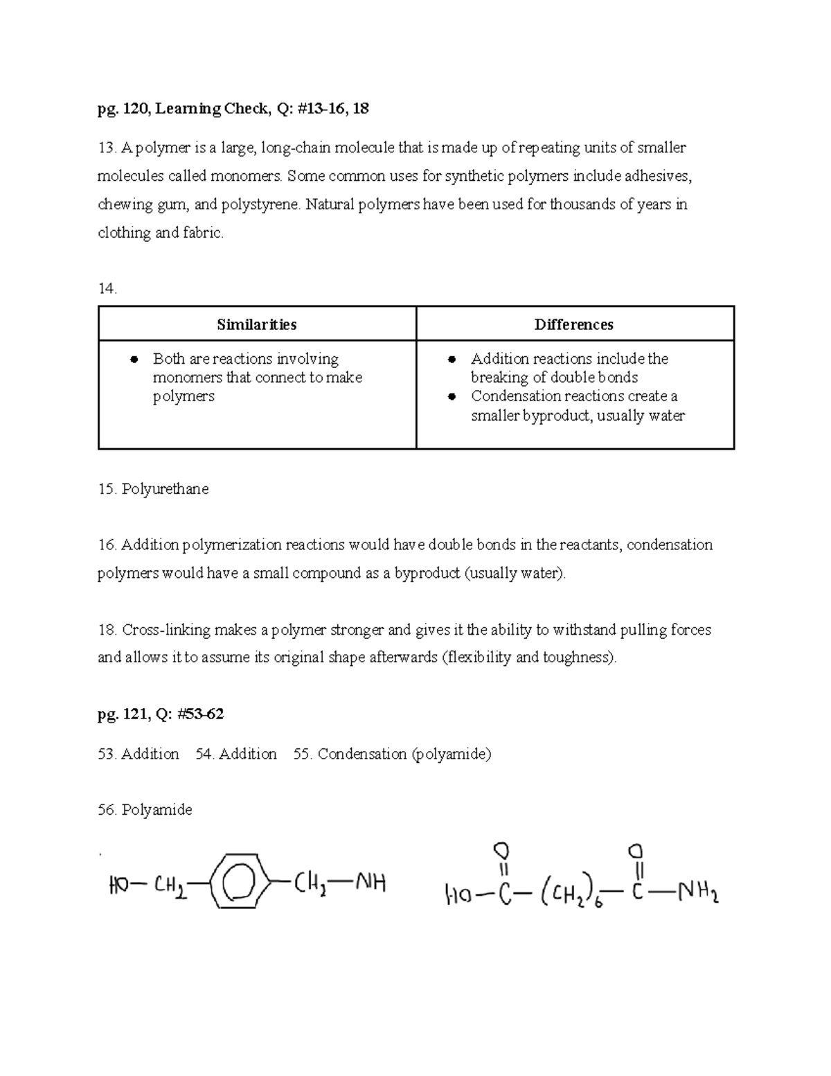 Polymers - Textbook Questions (SCH4U) - pg. 120, Learning Check, Q: #13 ...