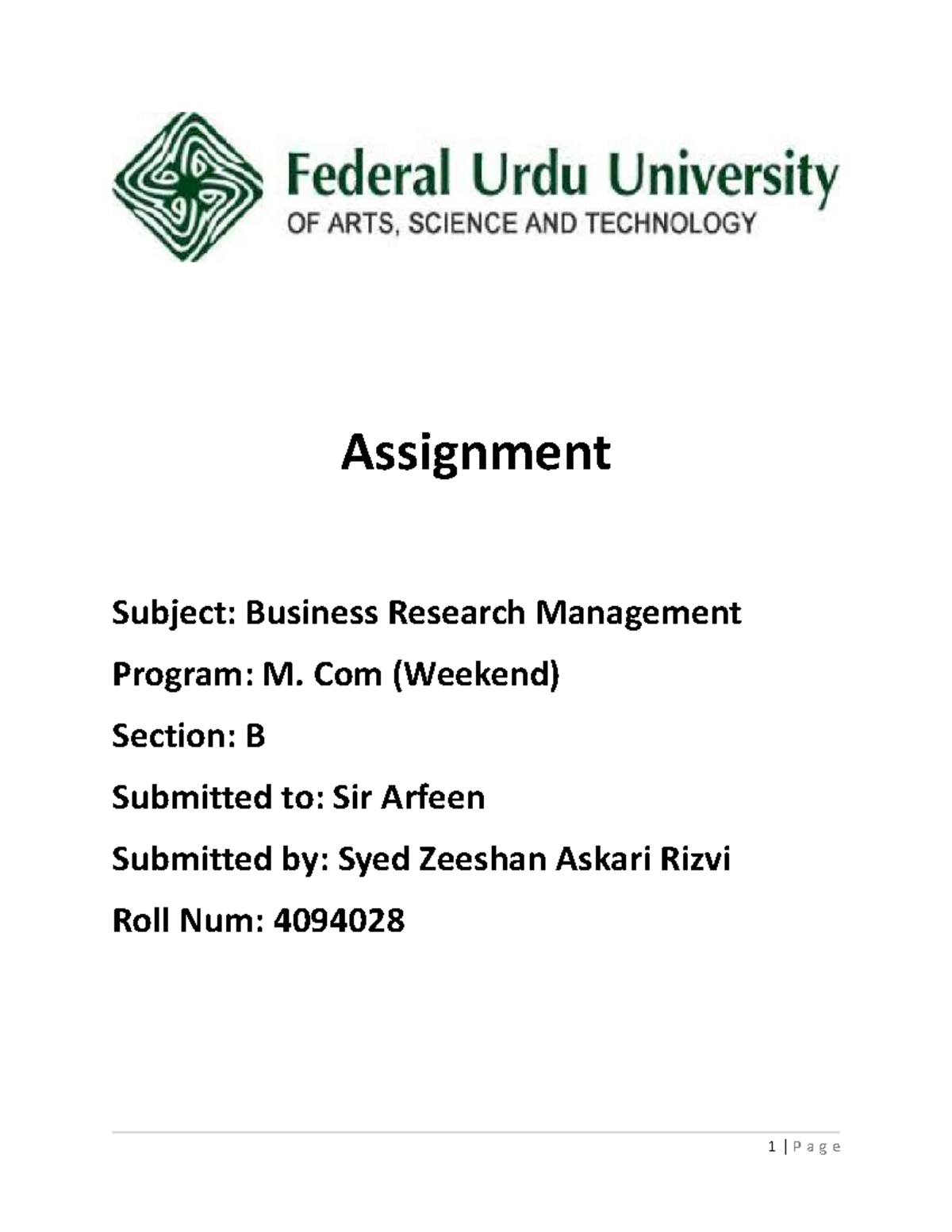 BRM Chapter 1 - Assignment Subject: Business Research Management ...