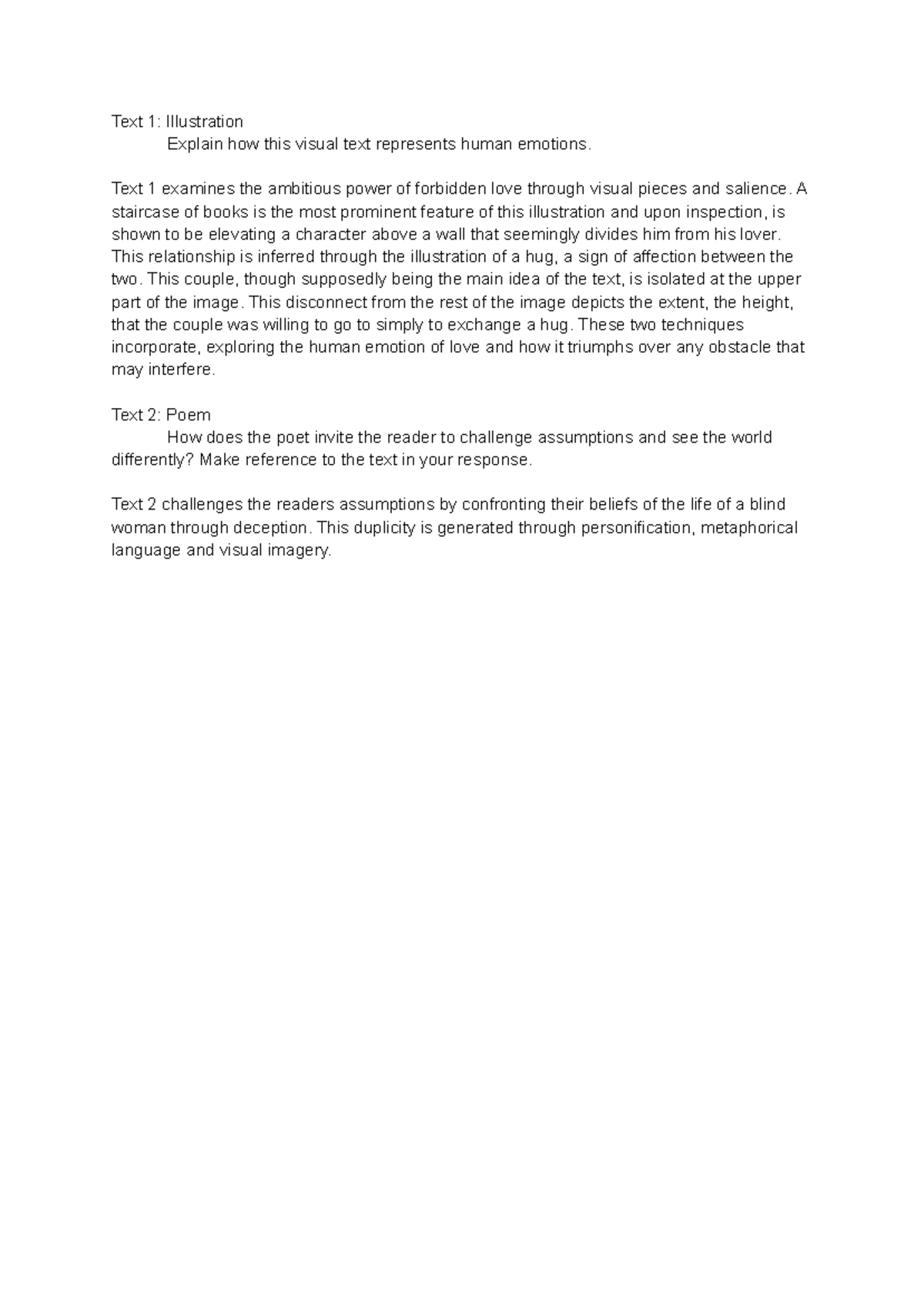 English advanced textual analysis - Text 1: Illustration Explain how ...
