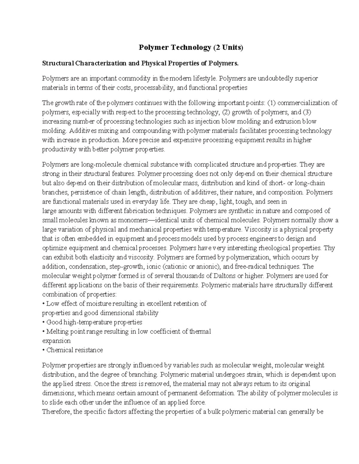 Polymer Str - The summaries are for revision purposes - Polymer ...