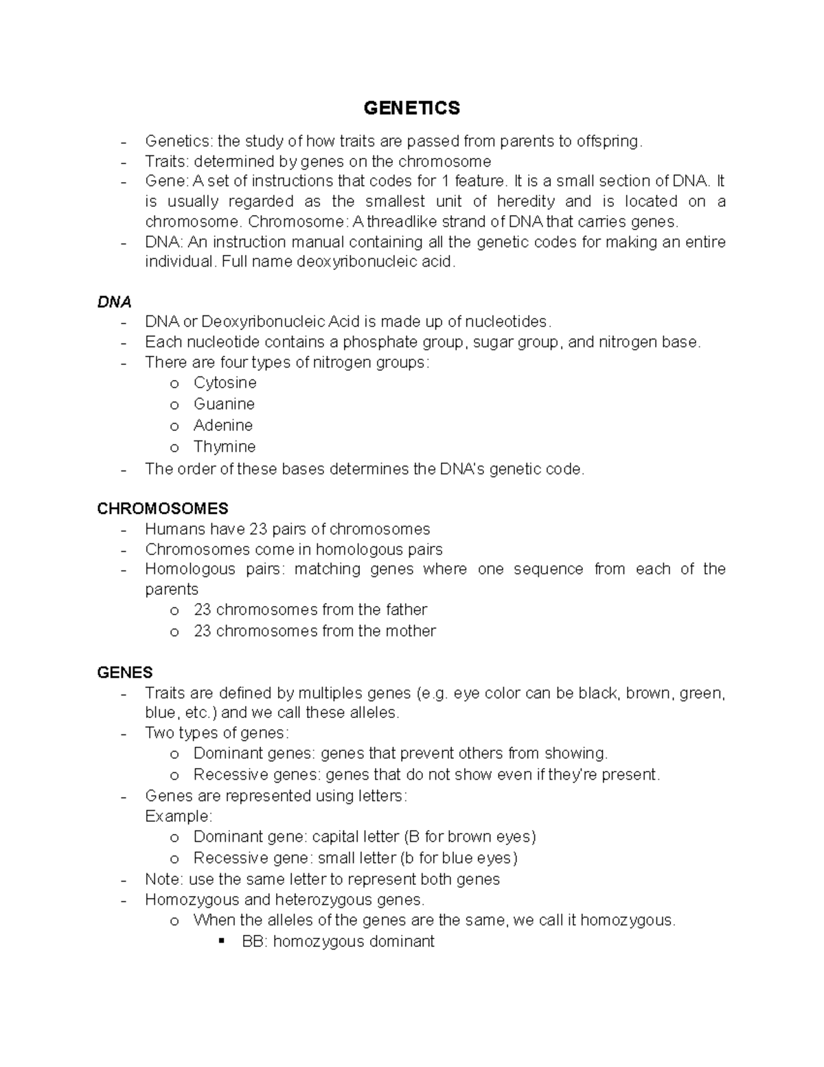 Genetics - ANAPHY1 - GENETICS - Genetics: the study of how traits are ...