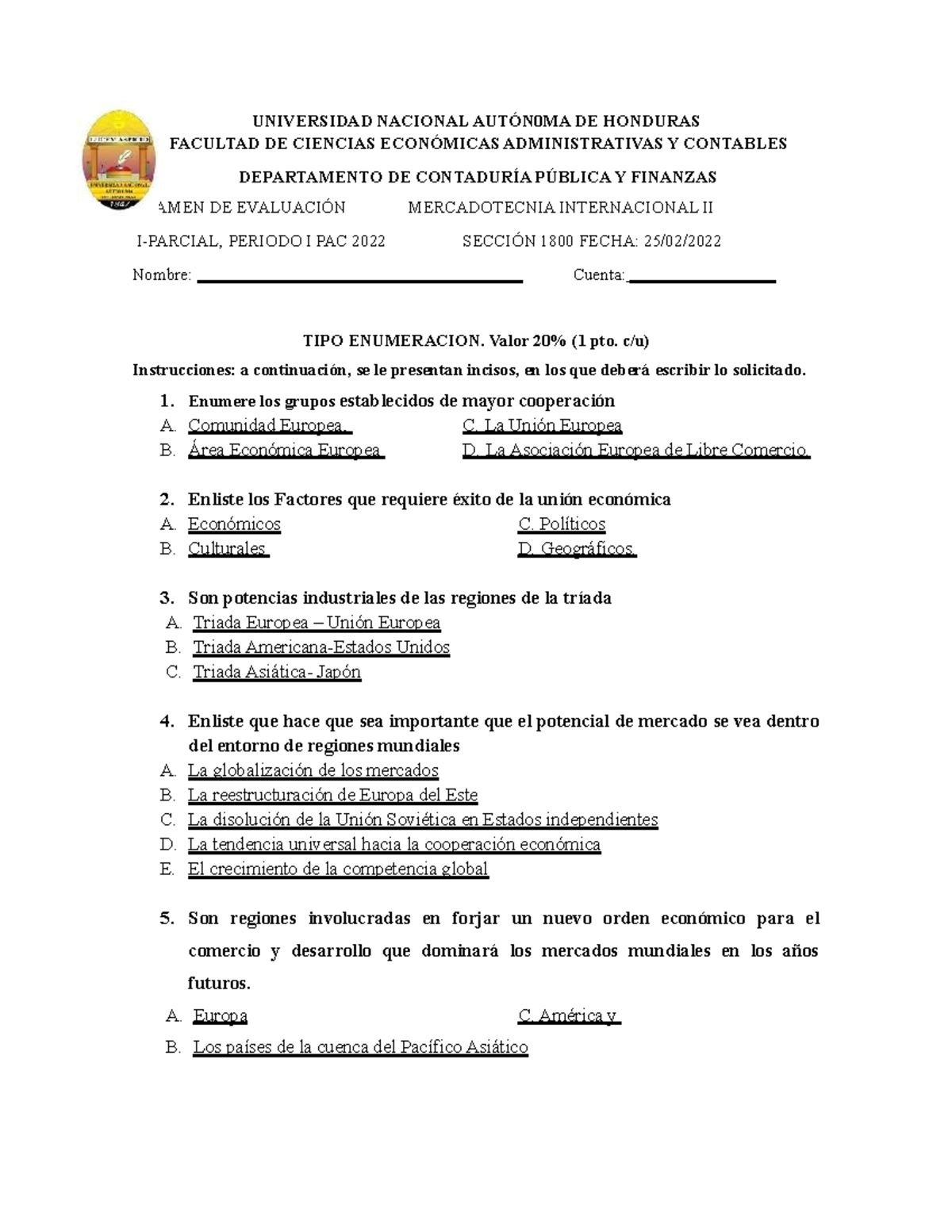 Tipo Enumeración Capitulo - Nota: 20/20 - Mercadotecnia - UNAH - Studocu