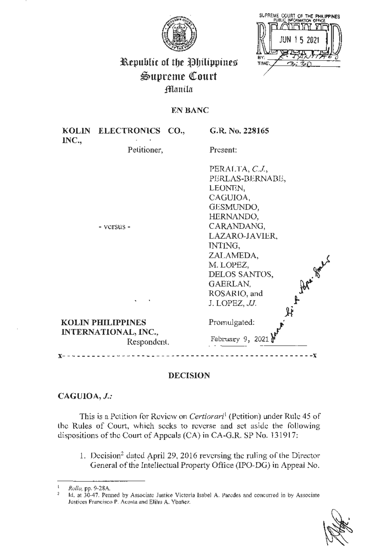 18. Advance Decisions- Kolin Electronics CO., INC. vs. Kolin ...