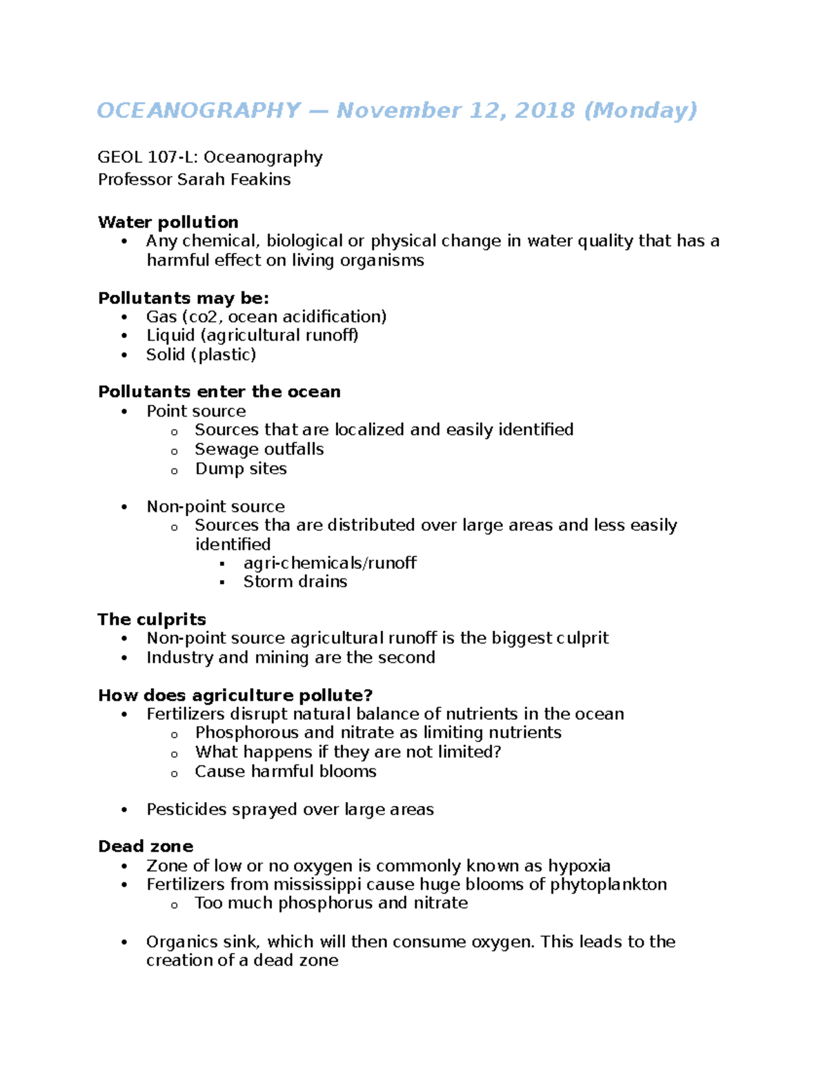 GEOL 107 11.12.18 - OCEANOGRAPHY — November 12, 2018 (Monday) GEOL 107 ...