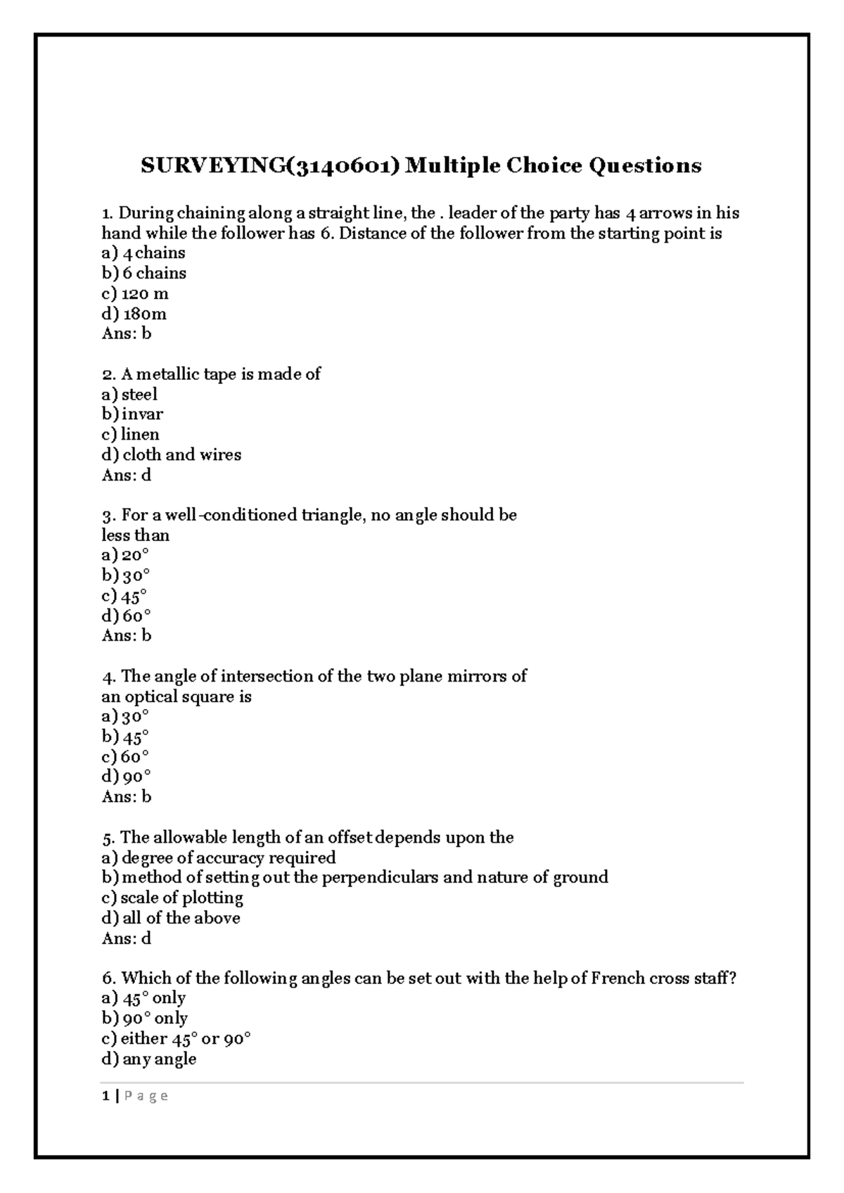 Mcq Of Survey-3140601 - It is a Multiple Choice Questions Bank with ...