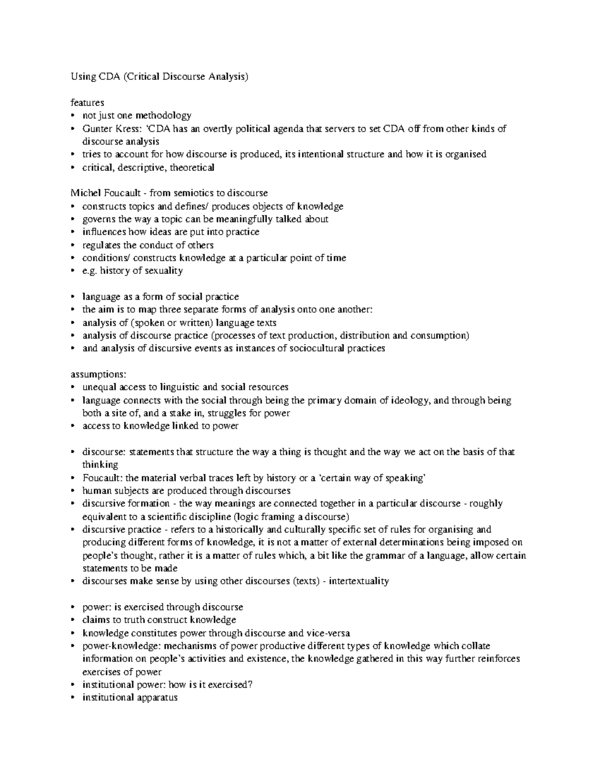 Using CDA - Lecture notes 16 - Using CDA (Critical Discourse Analysis ...