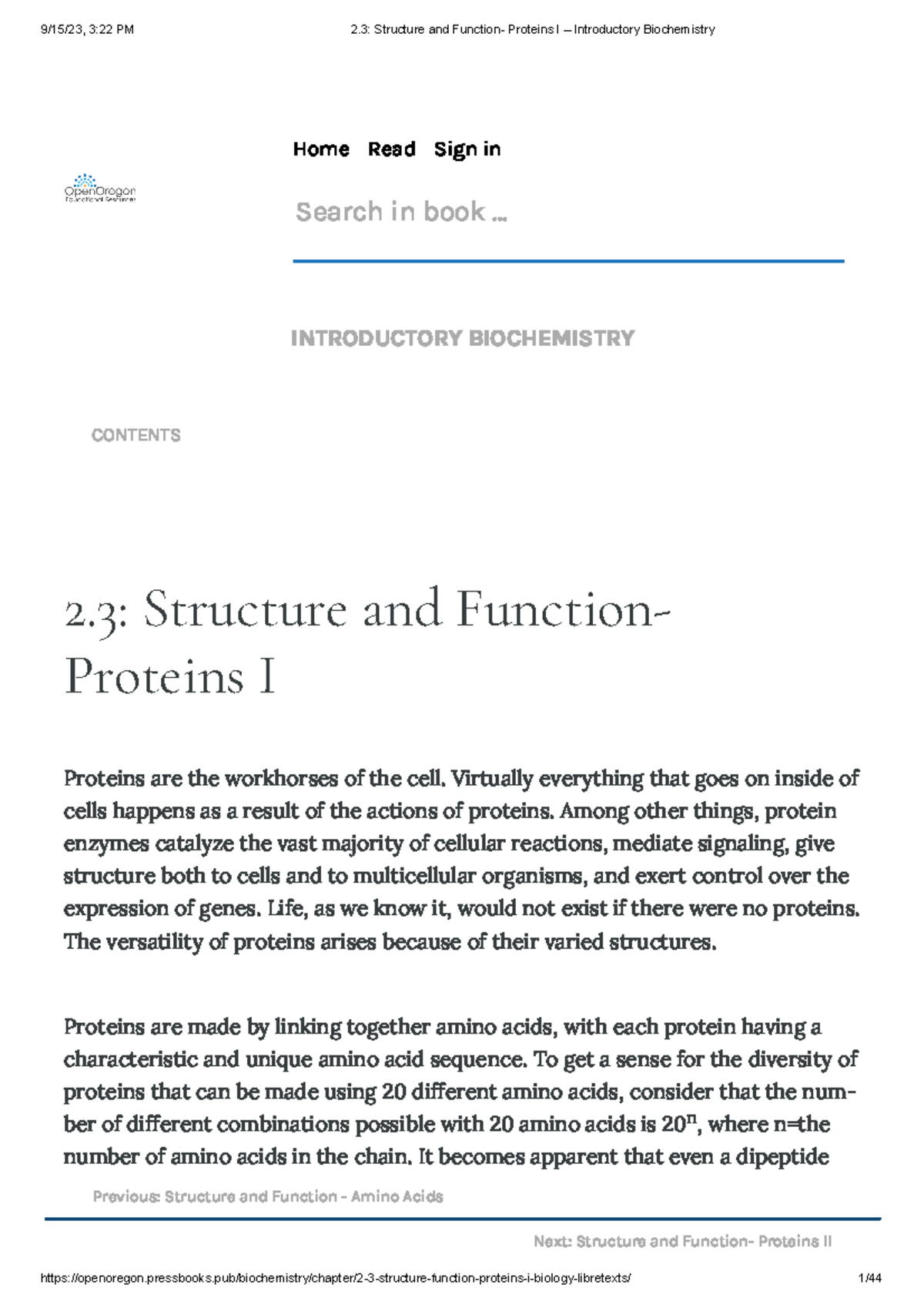 2.3 Structure and Function- Proteins I - Home Read Sign in INTRODUCTORY ...