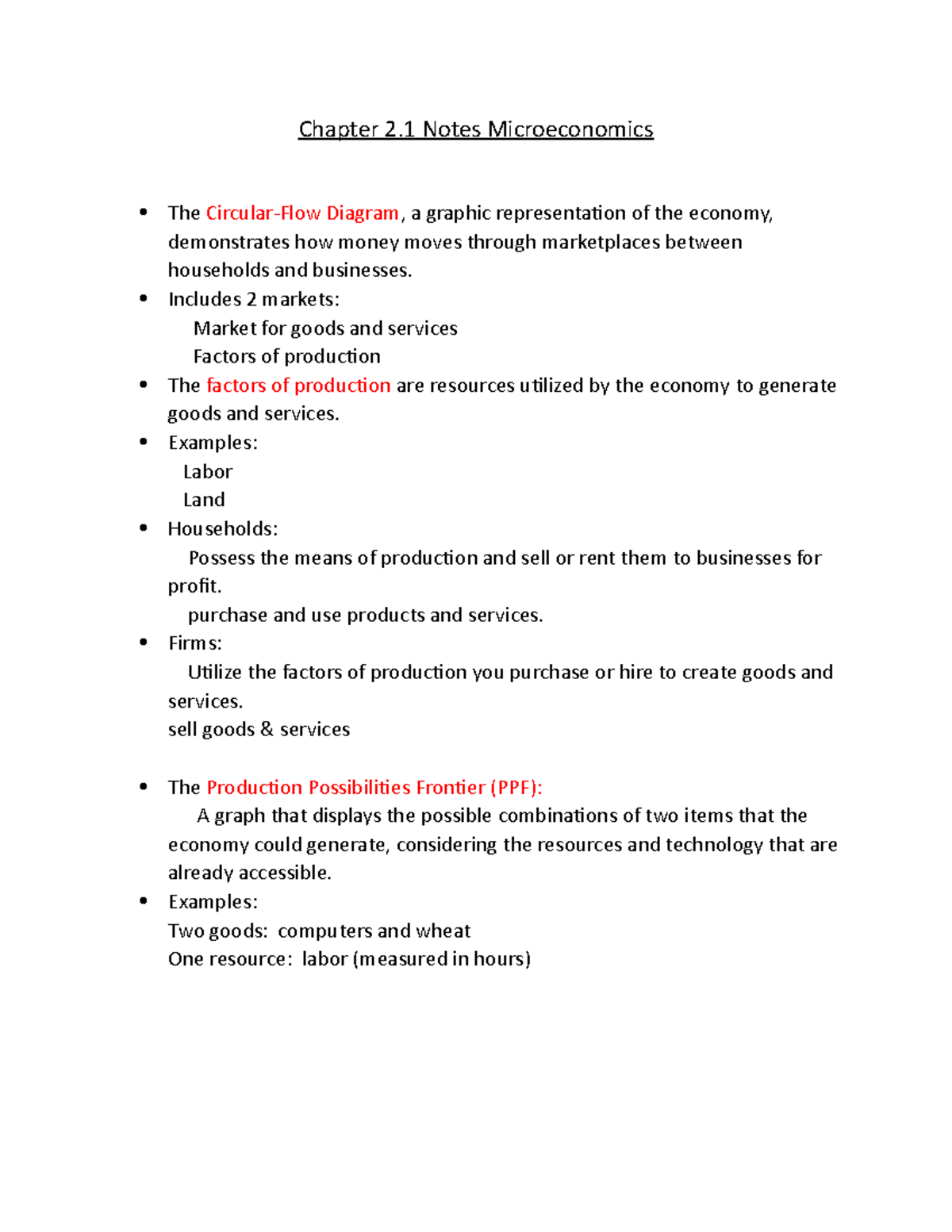 Chapter 2 2.1 Microeconomics notes - Chapter 2 Notes Microeconomics The ...
