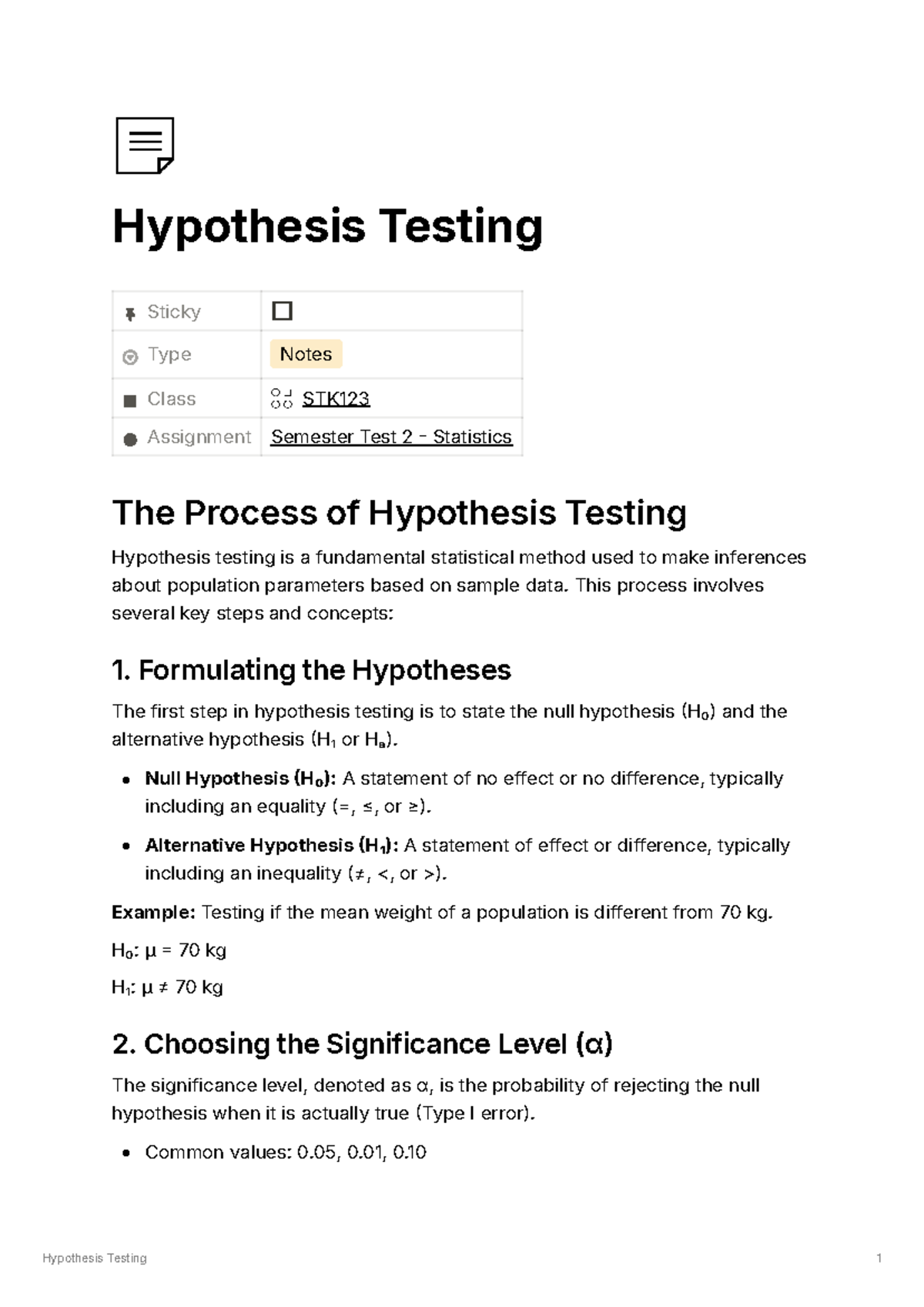 Hypothesis testing - Summary Statistics - Hypothesis Testing Sticky ...