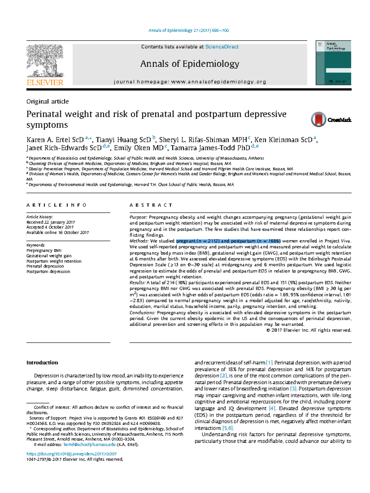 Ertel et al 2017 - fmf - Original article Perinatal weight and risk of ...