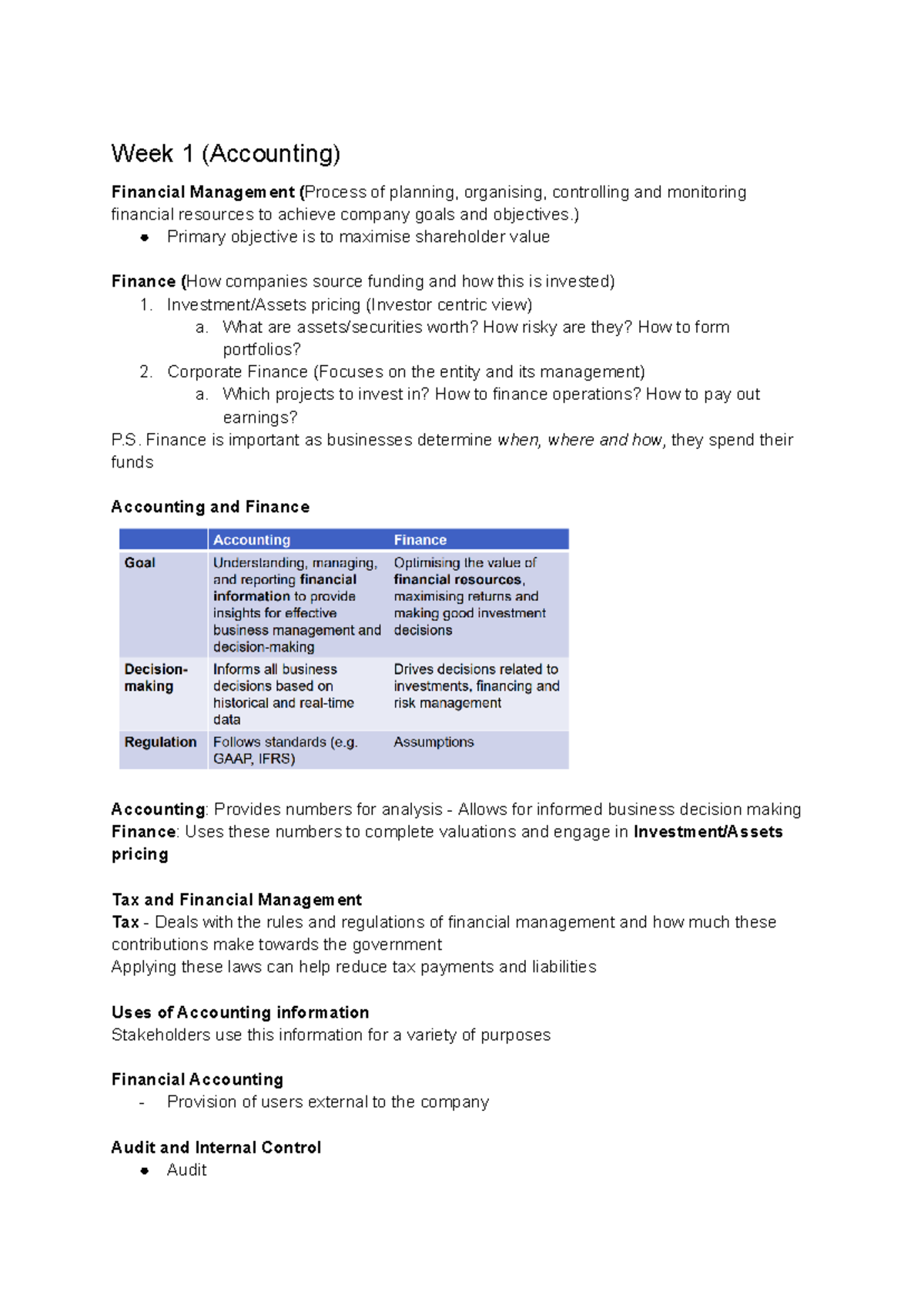 COMM 1140 Week 1-4 - Notes for accounting section of 1140 - Week 1 ...