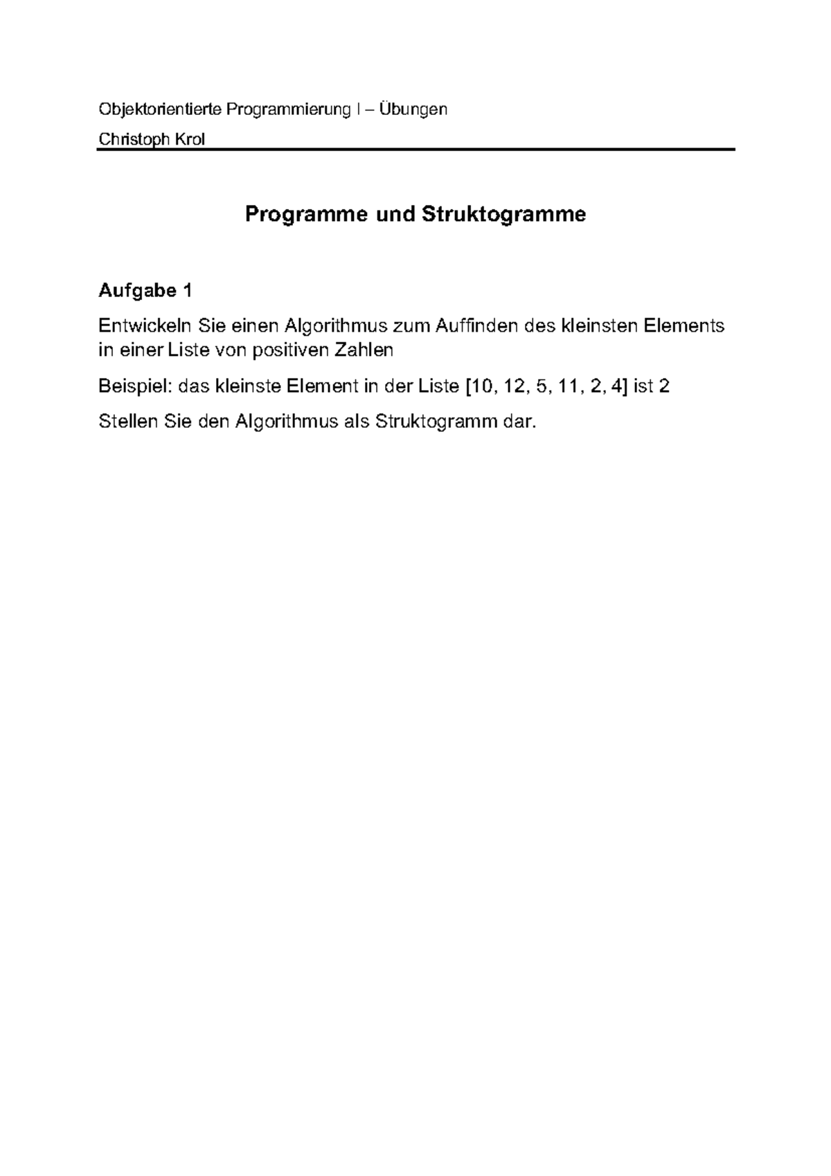 Programme Struktogramme - Objektorientierte Programmierung I – Übungen ...