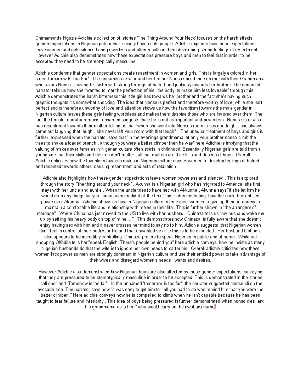 English exam essay 2023 - Chimamanda Ngozie Adichie’s collection of ...