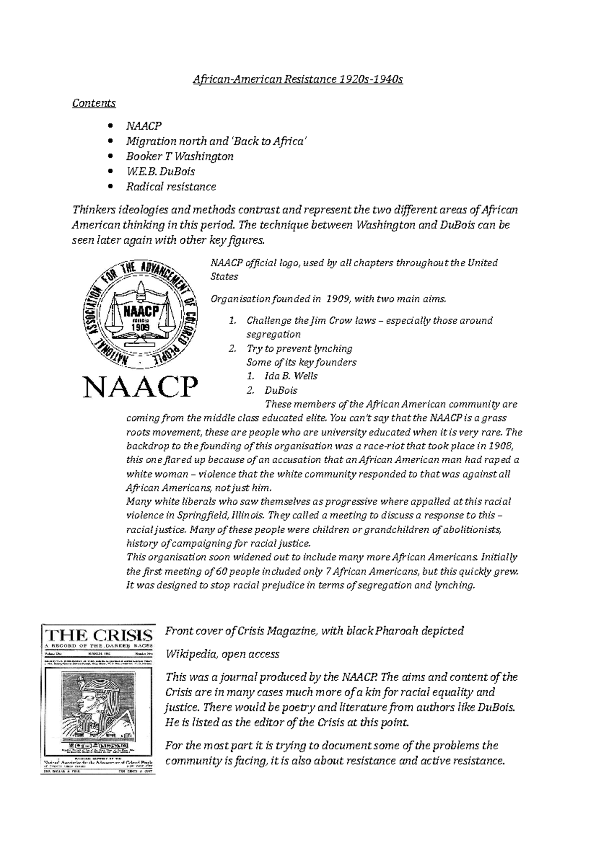 African American resistance - African-American Resistance 1920s-1940s ...