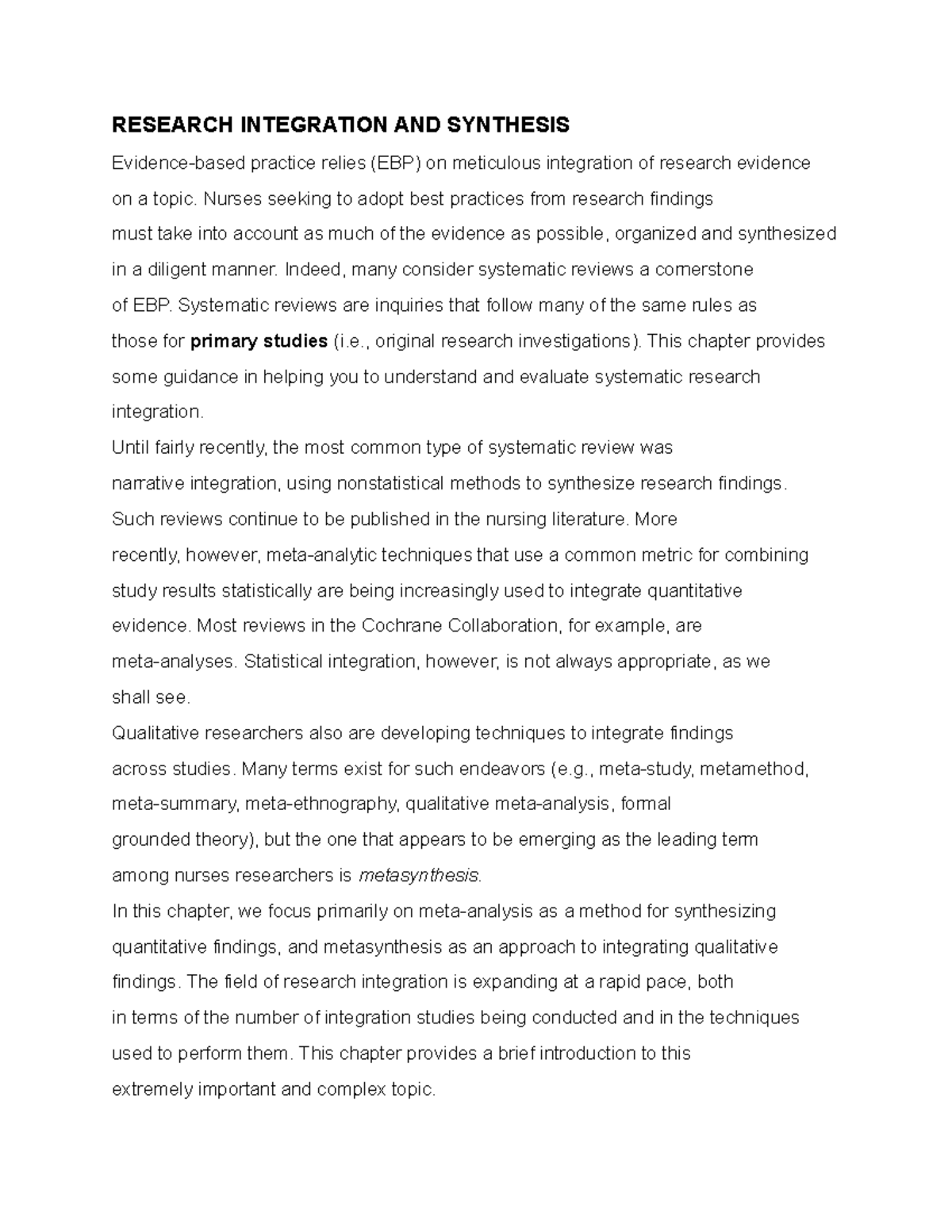 Research Integration AND Synthesis - RESEARCH INTEGRATION AND SYNTHESIS ...