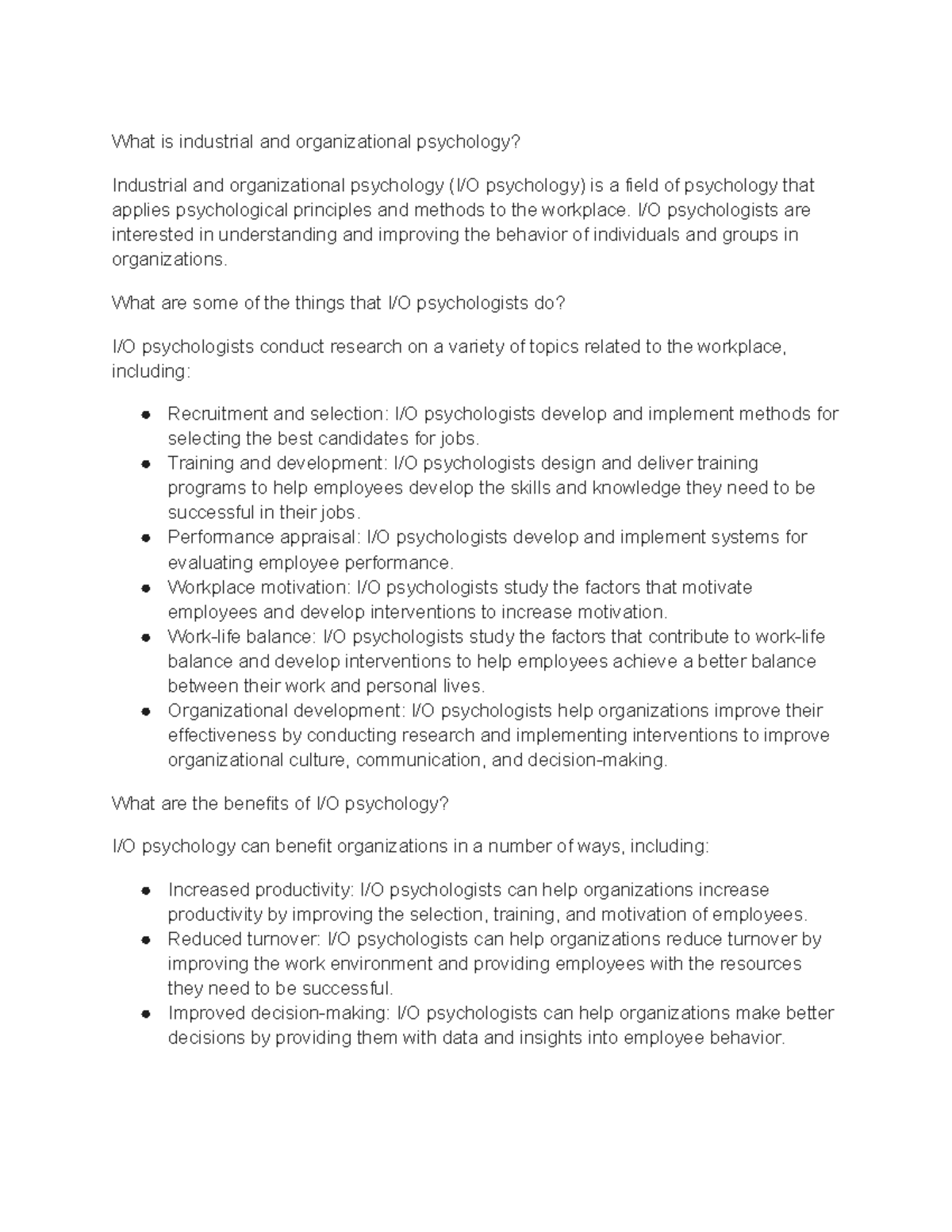 Lecture 10 Industrial and Organizational Psychology - What is ...