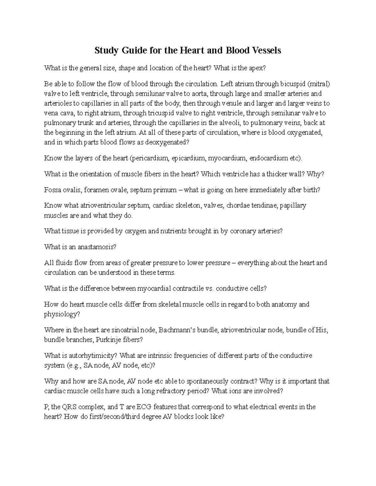 Study+Guide+for+the+Heart+and+Blood+Vessels - Study Guide for the Heart ...