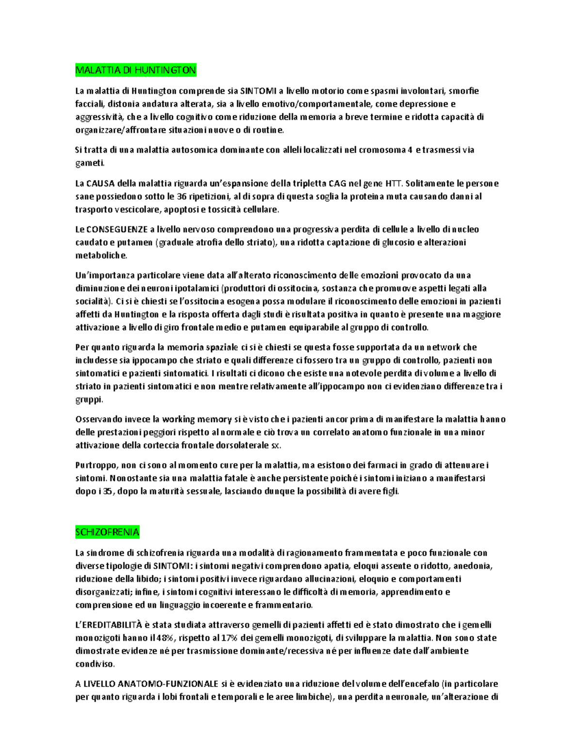 Principineuroscienze domande - MALATTIA DI HUNTINGTON La malattia di ...