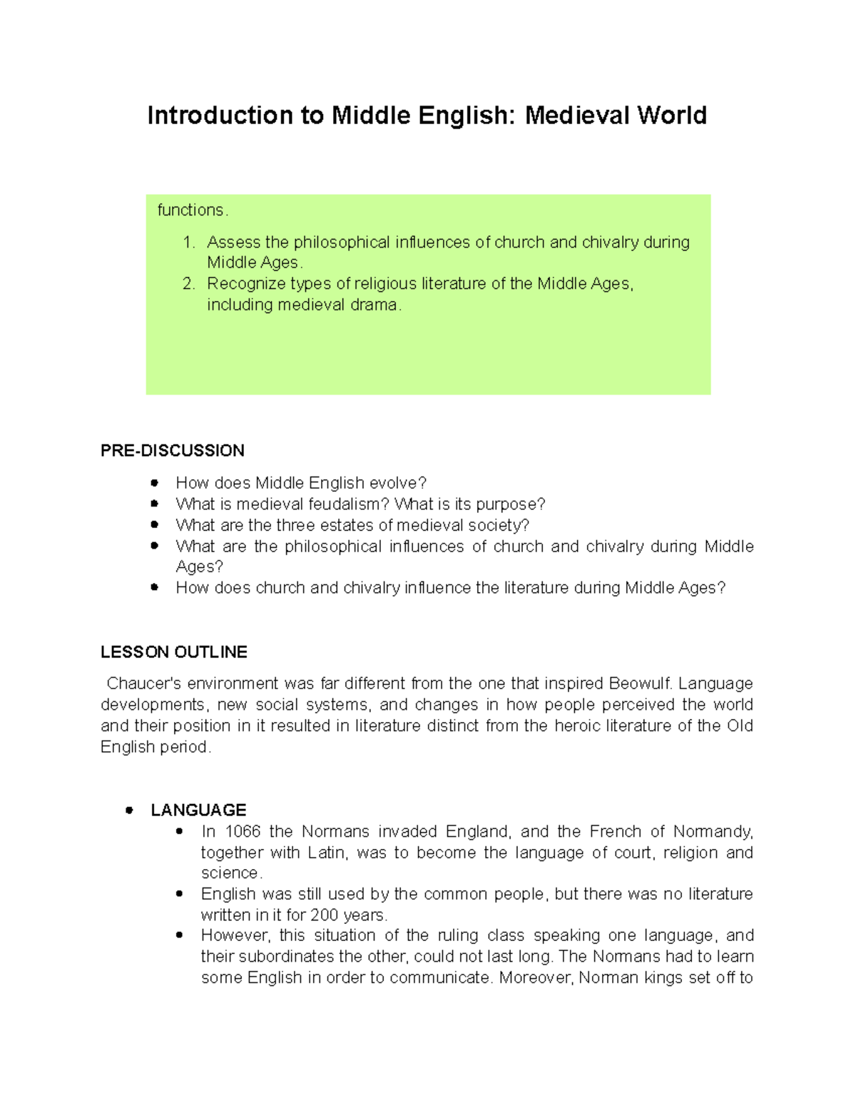 Bajo- Introduction to Middle English Written Report - Introduction to ...