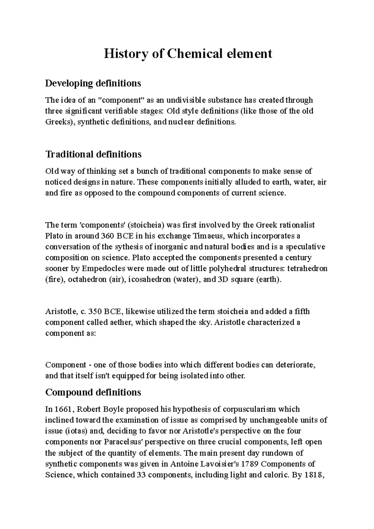 History of Chemical element - History of Chemical element Developing ...