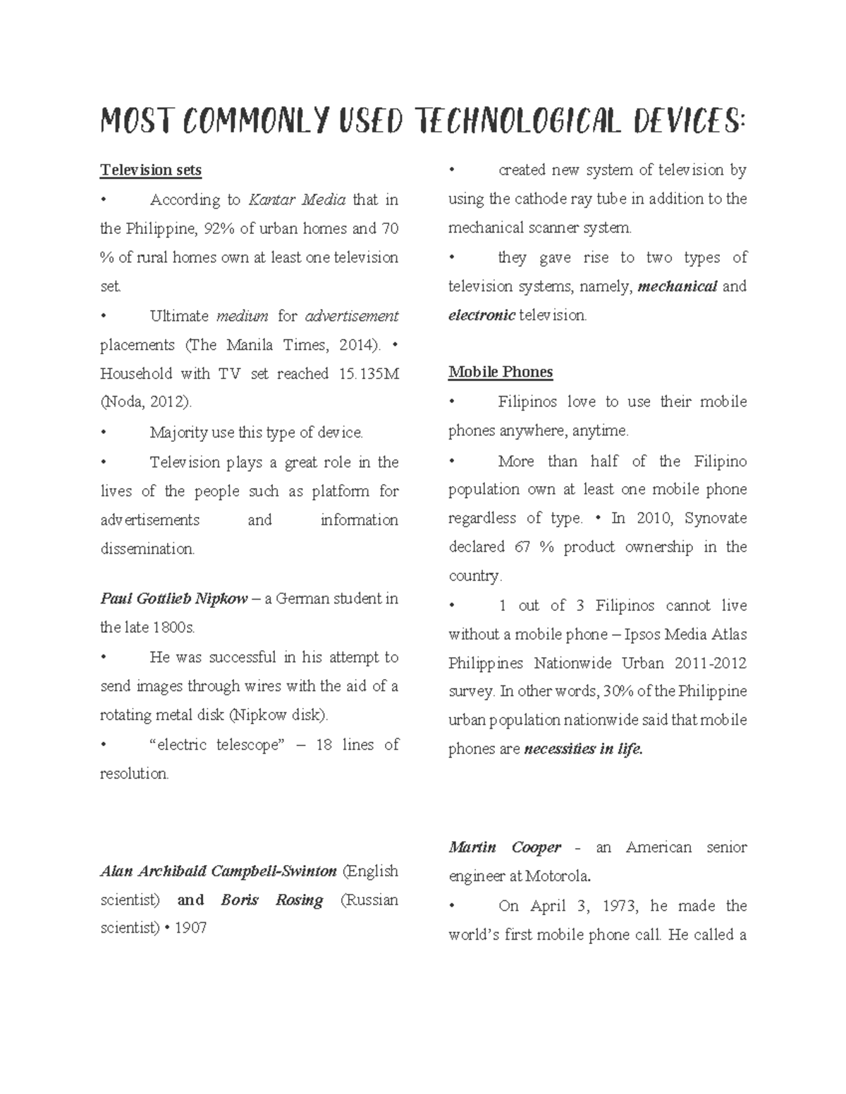 MOST Commonly USED Technological Devices - MOST COMMONLY USED ...