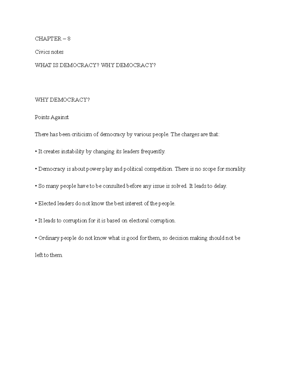 Chapter – 2 Civics Notes 2 - CHAPTER – 8 Civics notes WHAT IS DEMOCRACY ...