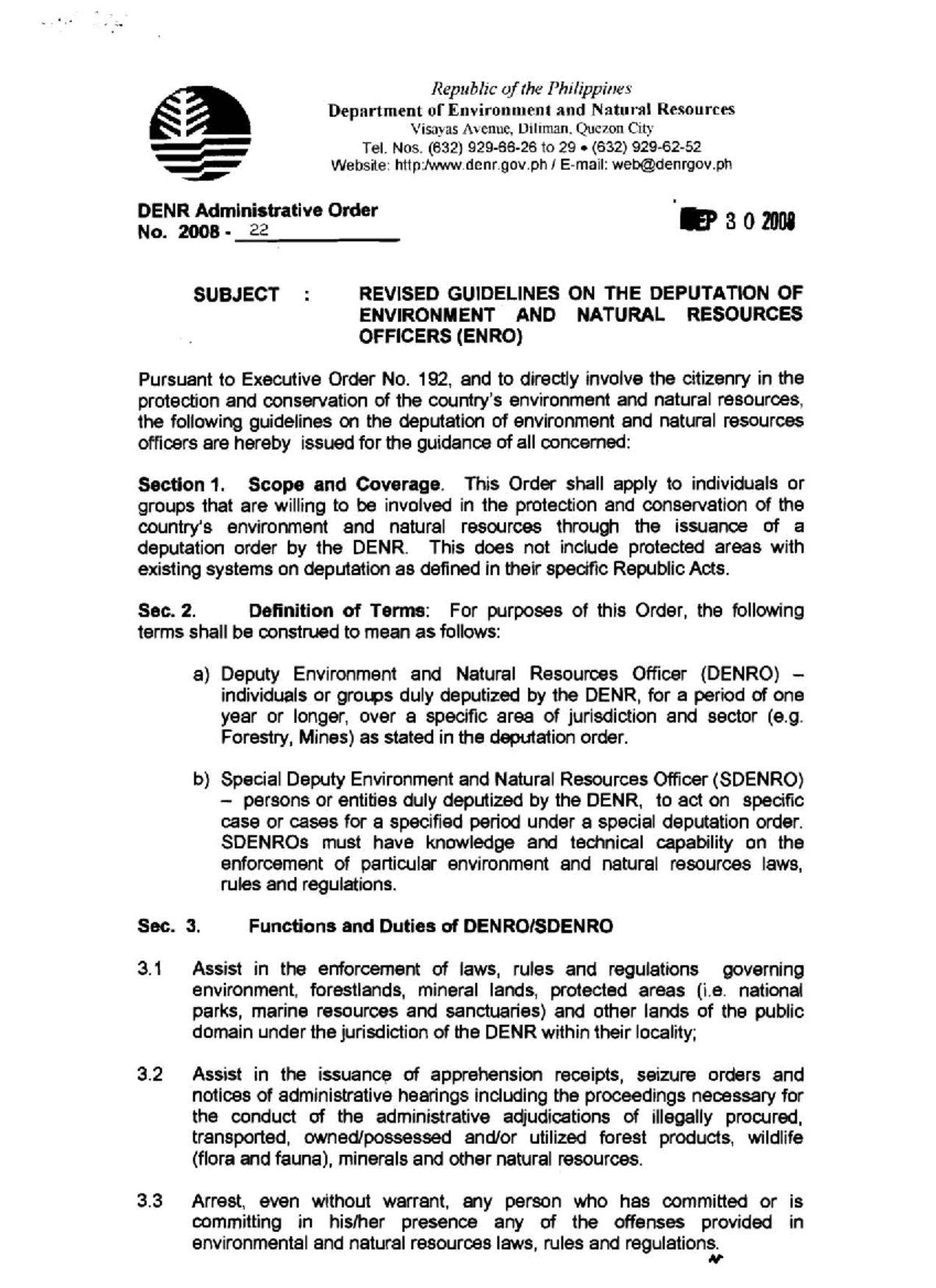 DAO 2008-22 - order - hmi Republic of the Philippines Department of Environment and Natural ...