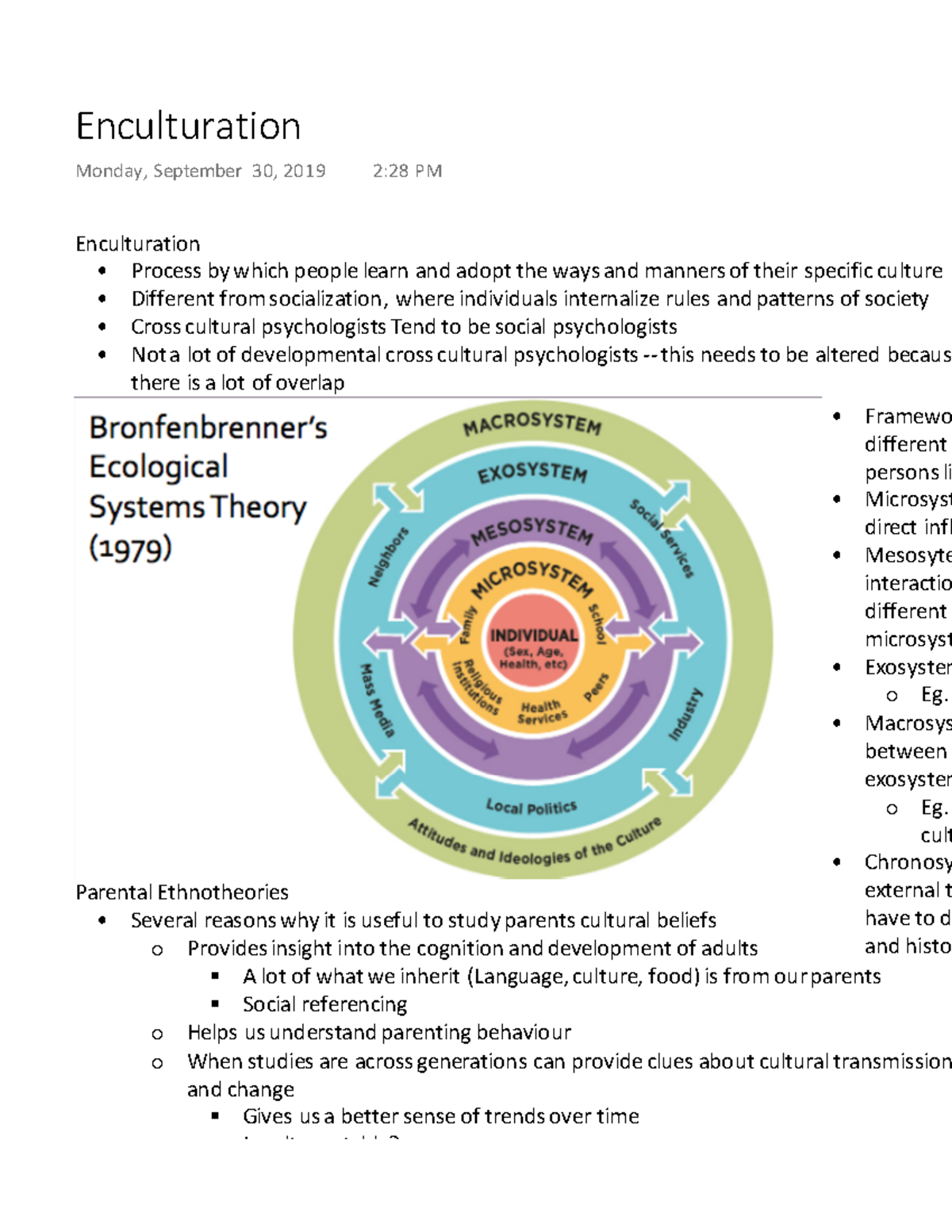 Enculturation - Lecture notes 7 - Enculturation - Process by which ...