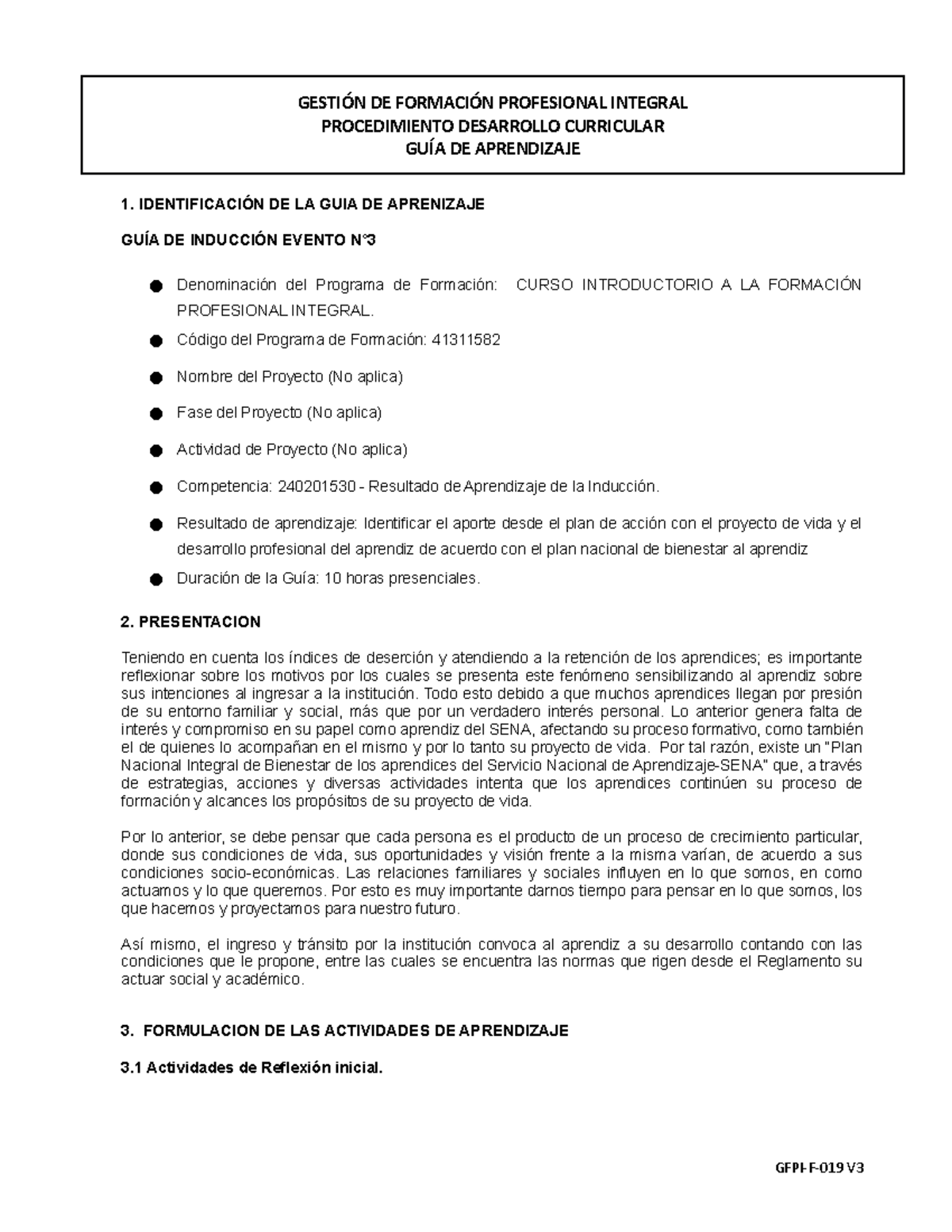 GFPI-F-019 Formato Guia de Aprendizaje No. 3 Induccion - GESTIÓN DE FORMACIÓN PROFESIONAL ...