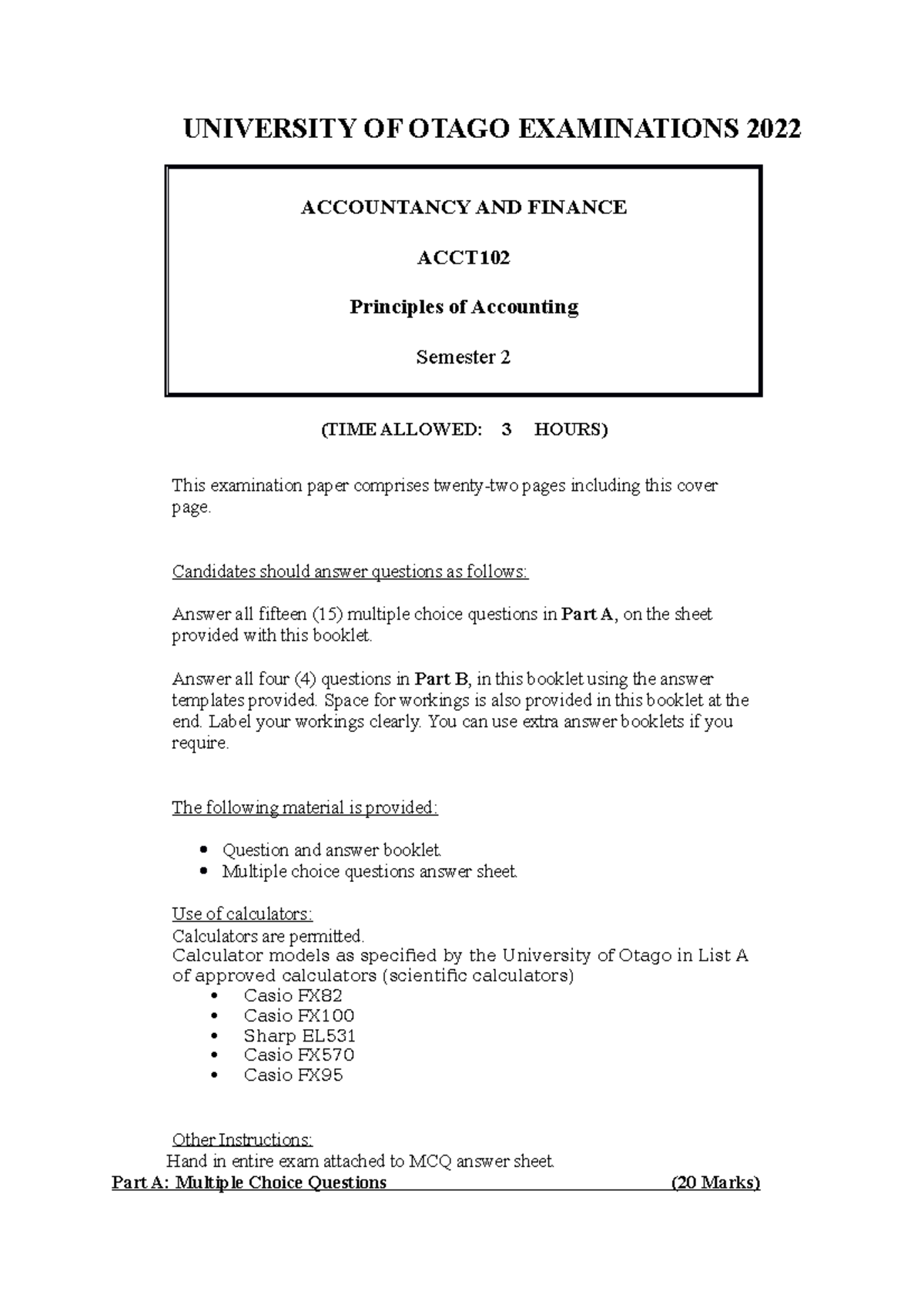Exam Structure - Sturcture for bsns115 exam - UNIVERSITY OF OTAGO ...
