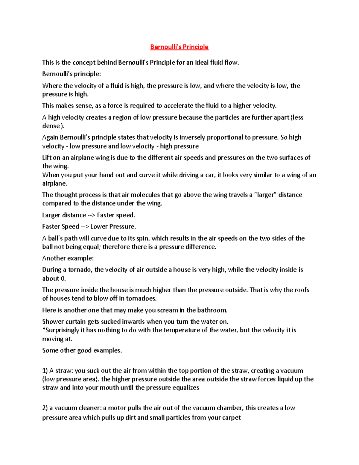 Bernoulli Study Guide Physics - Bernoulli's Principle This is the ...